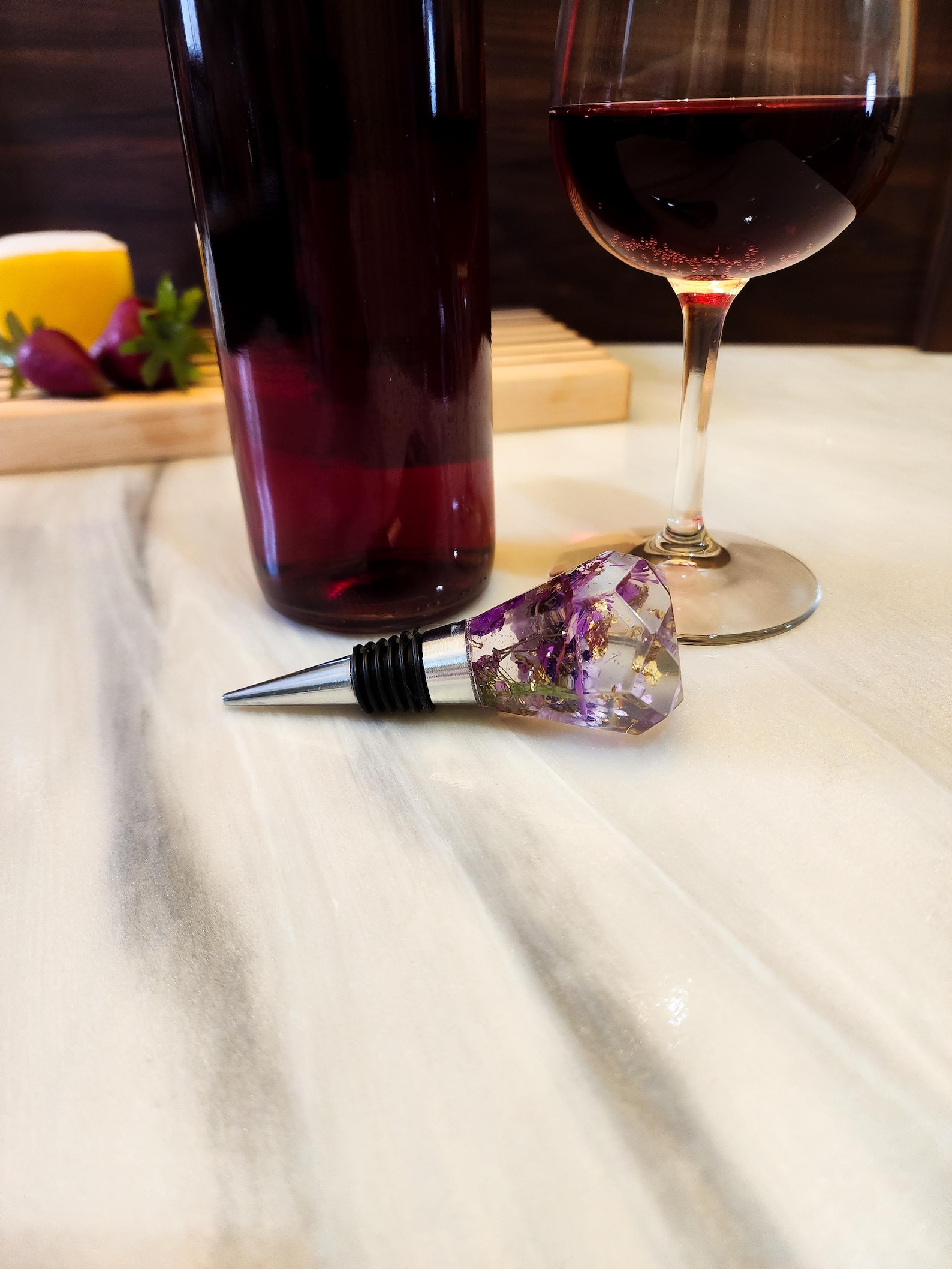 Floral Wine Stopper, Custom Bottle Stopper, Wine Cork, Engagement Gift ...