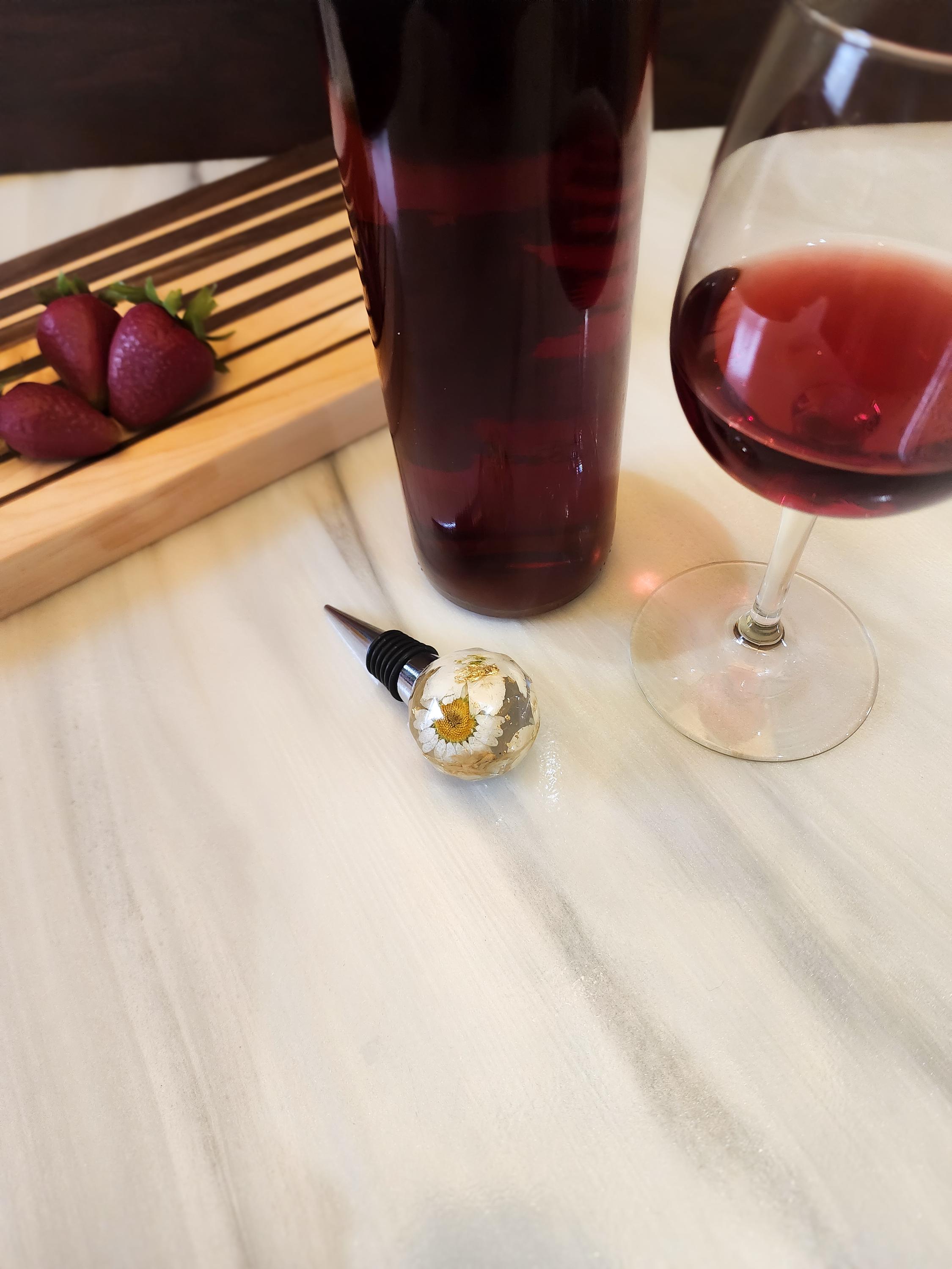 Floral Wine Stopper, Custom Bottle Stopper, Wine Cork, Engagement Gift ...