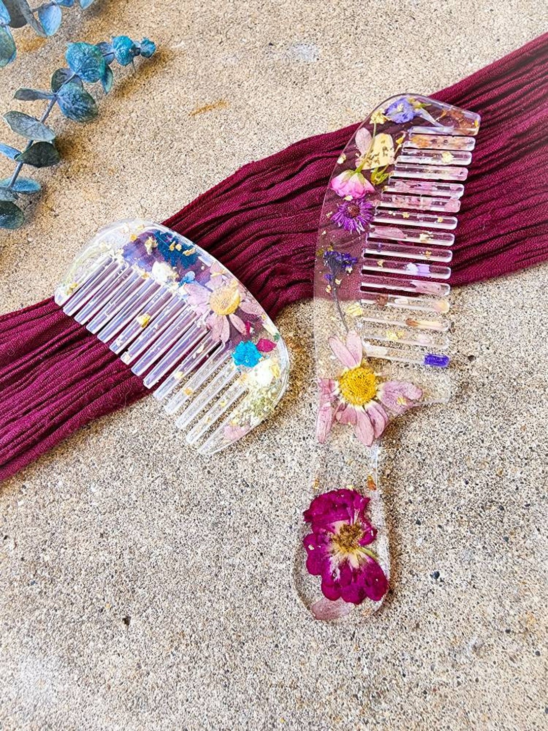 Resin Comb, Flower Hair Comb, Floral Resin Comb, Pressed Flower Brush ...