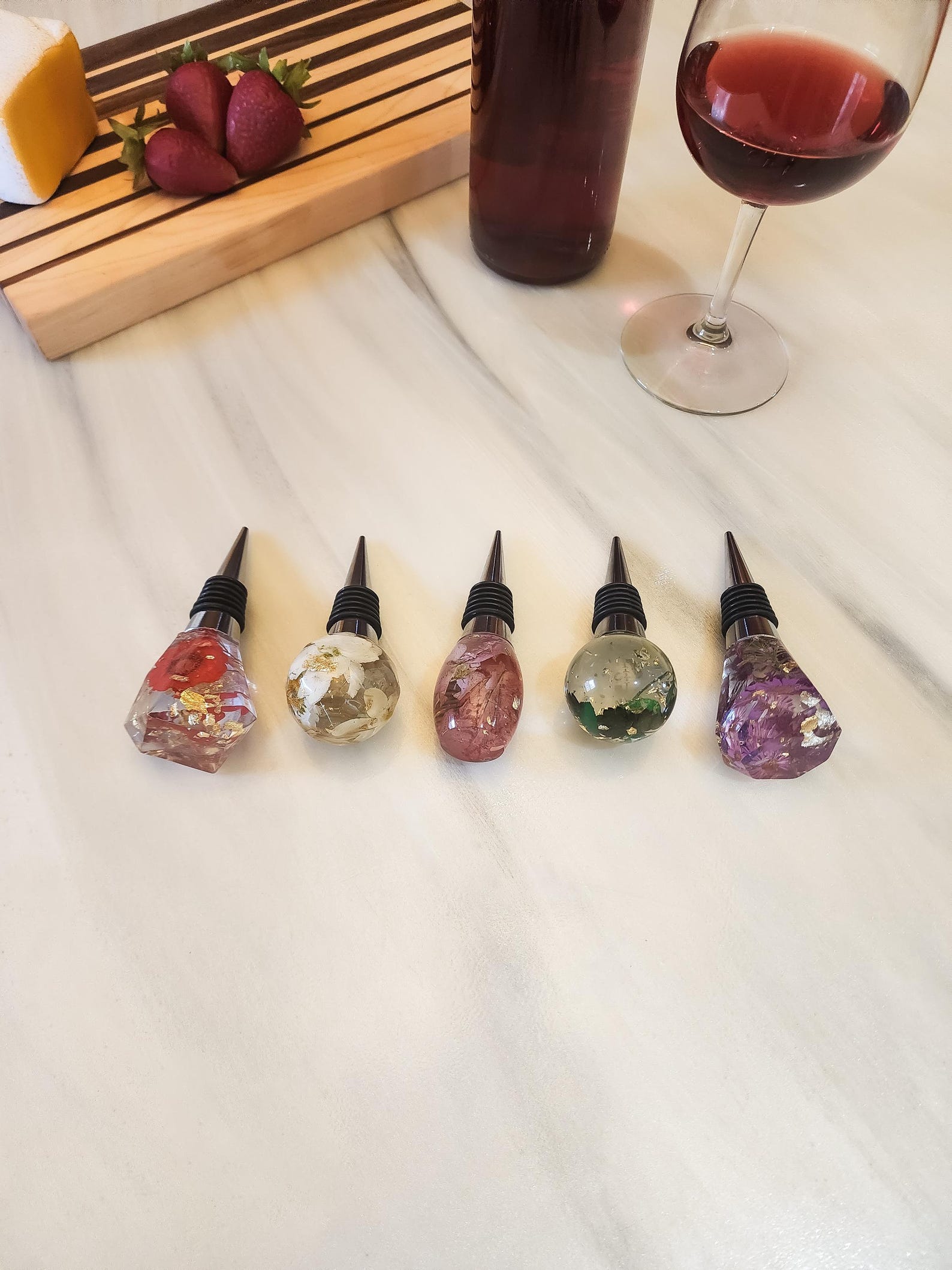 Floral Wine Stopper, Custom Bottle Stopper, Wine Cork, Engagement Gift ...