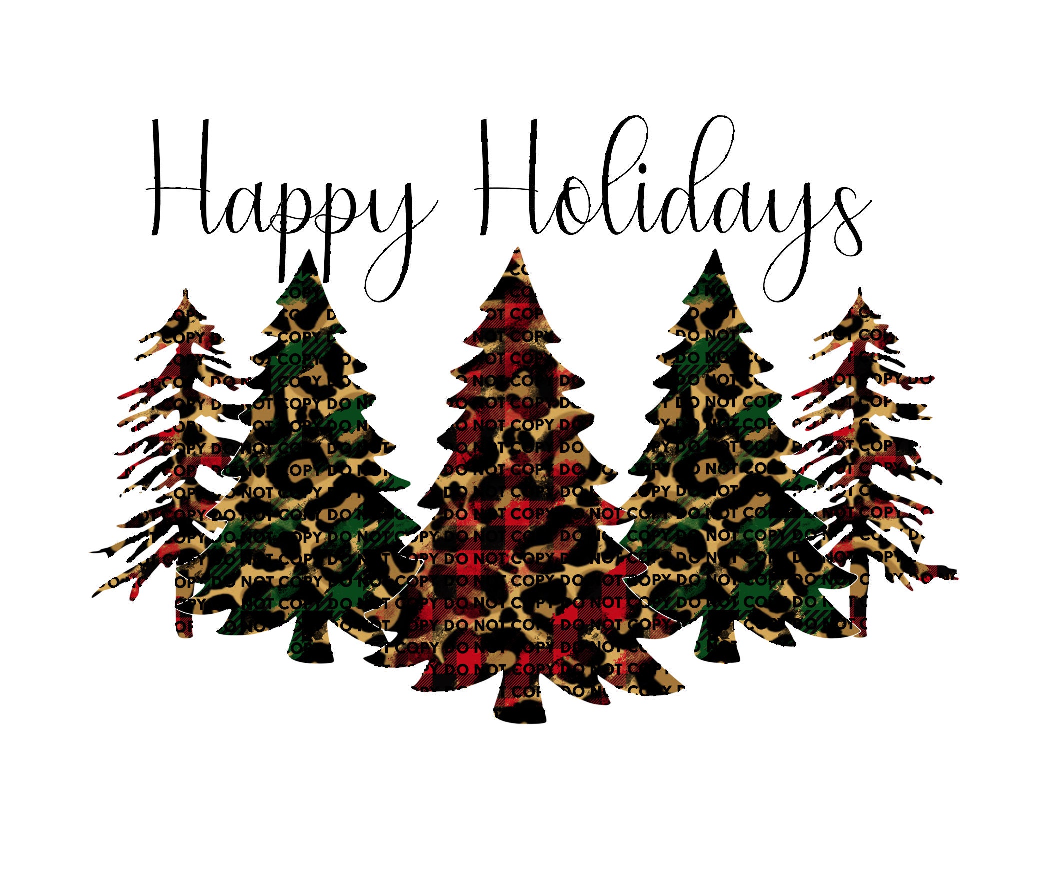 Happy Holidays Leopard Print Christmas Trees Ready to Press - Etsy