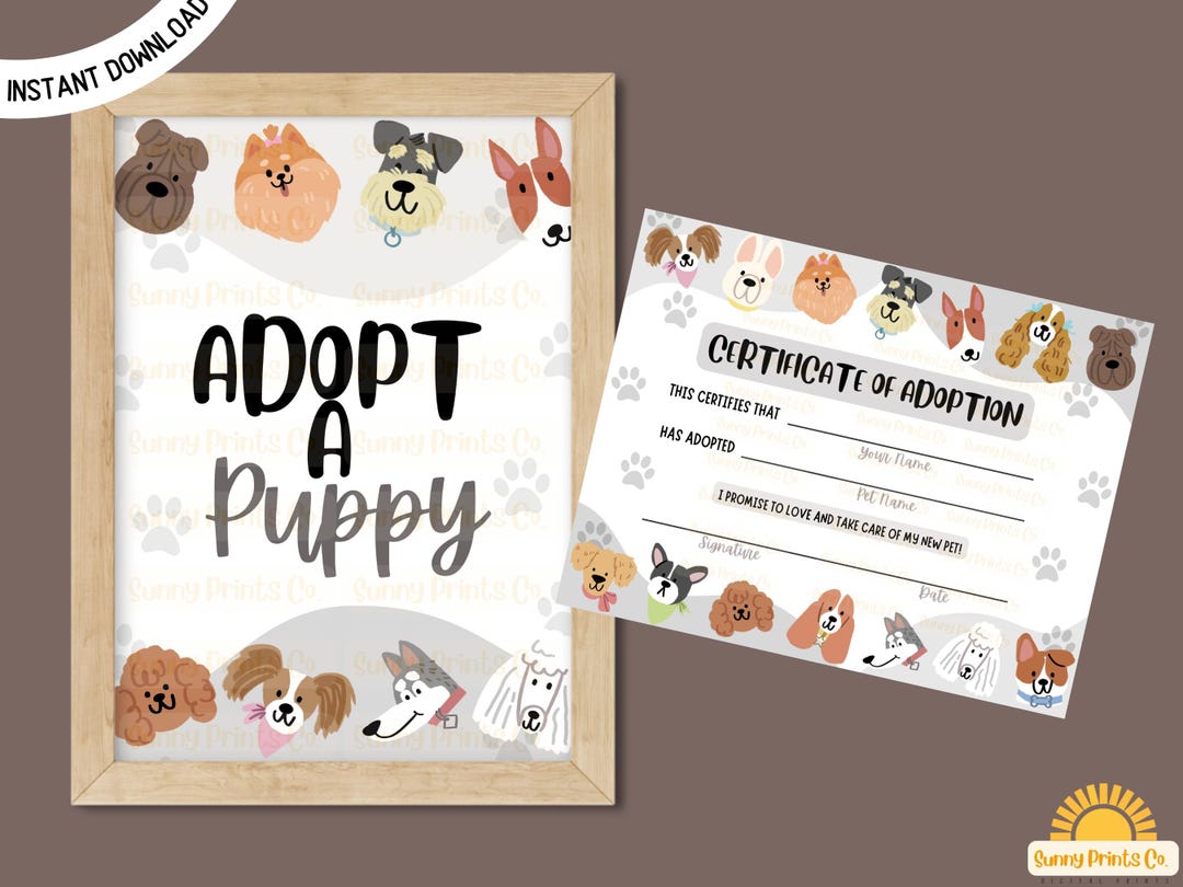 Puppy Adoption Certificates Only, Adopt a Puppy Party, Dog Adoption ...