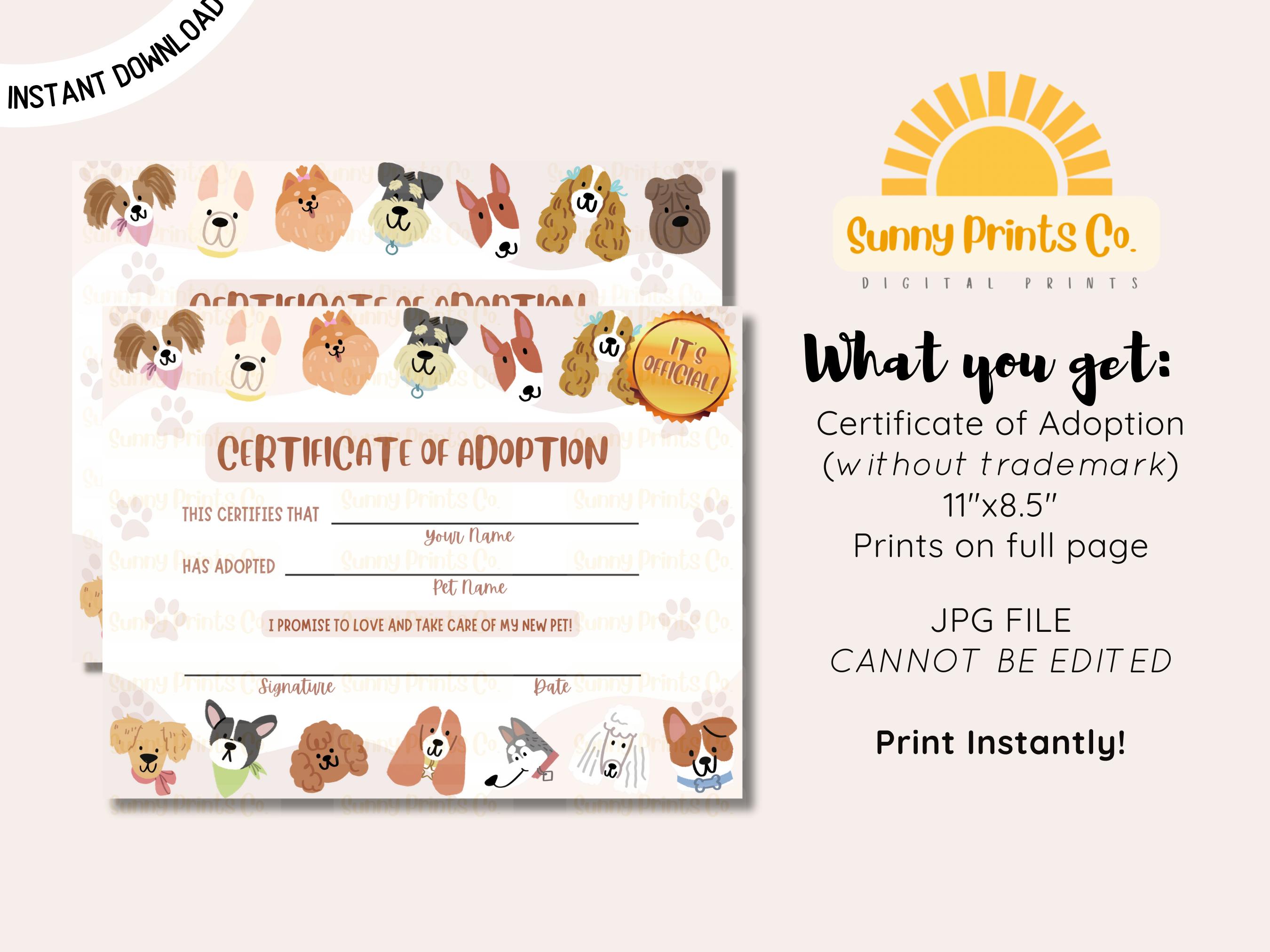 Puppy Adoption Certificate, Adopt a Puppy Party, Dog Adoption Birthday ...