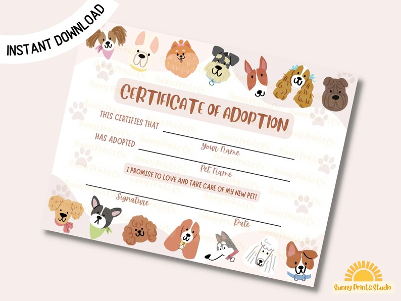 Puppy Adoption Certificate, Adopt a Puppy Party, Dog Adoption Birthday ...