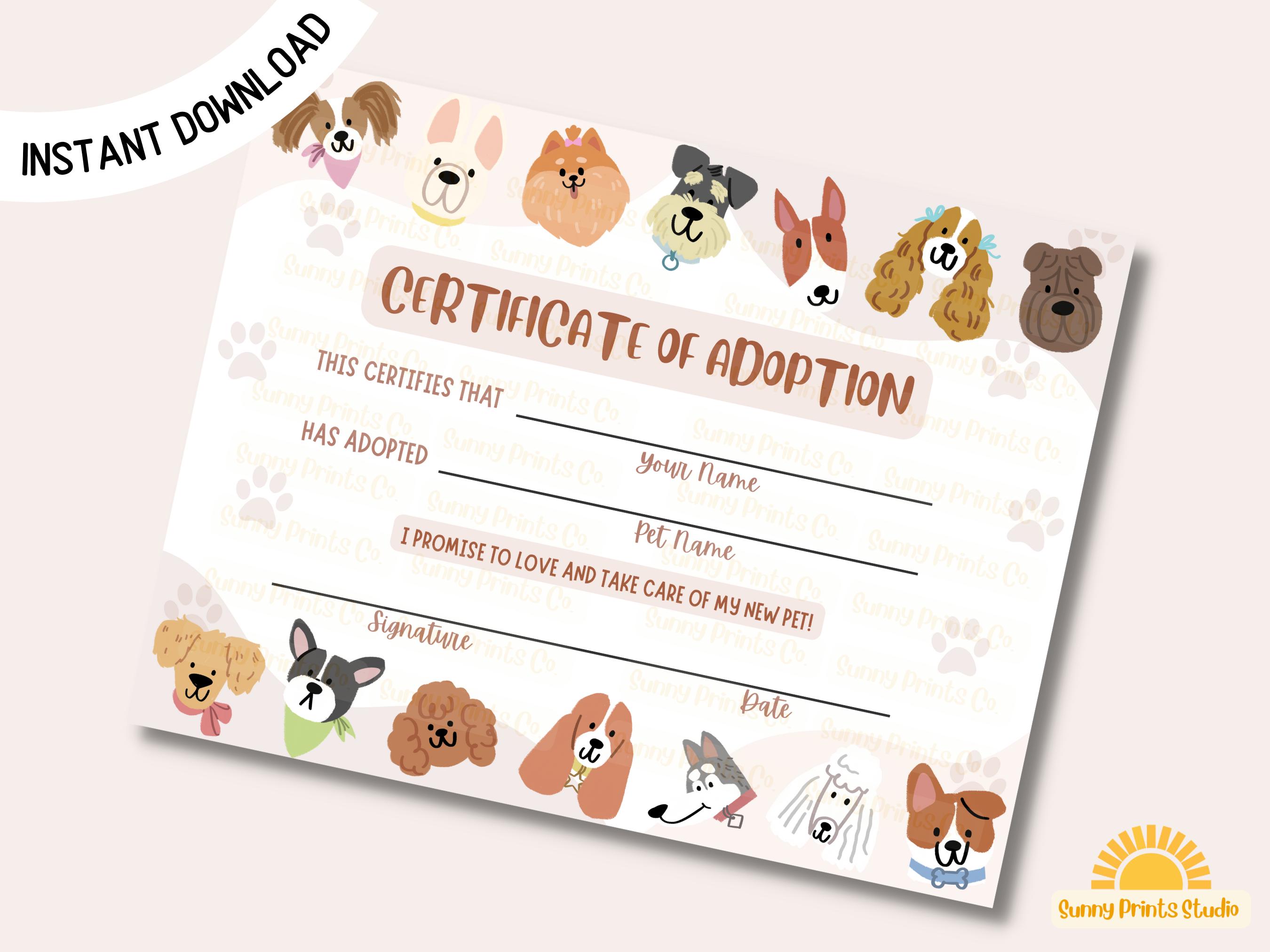 Puppy Adoption Certificate, Adopt a Puppy Party, Dog Adoption Birthday ...
