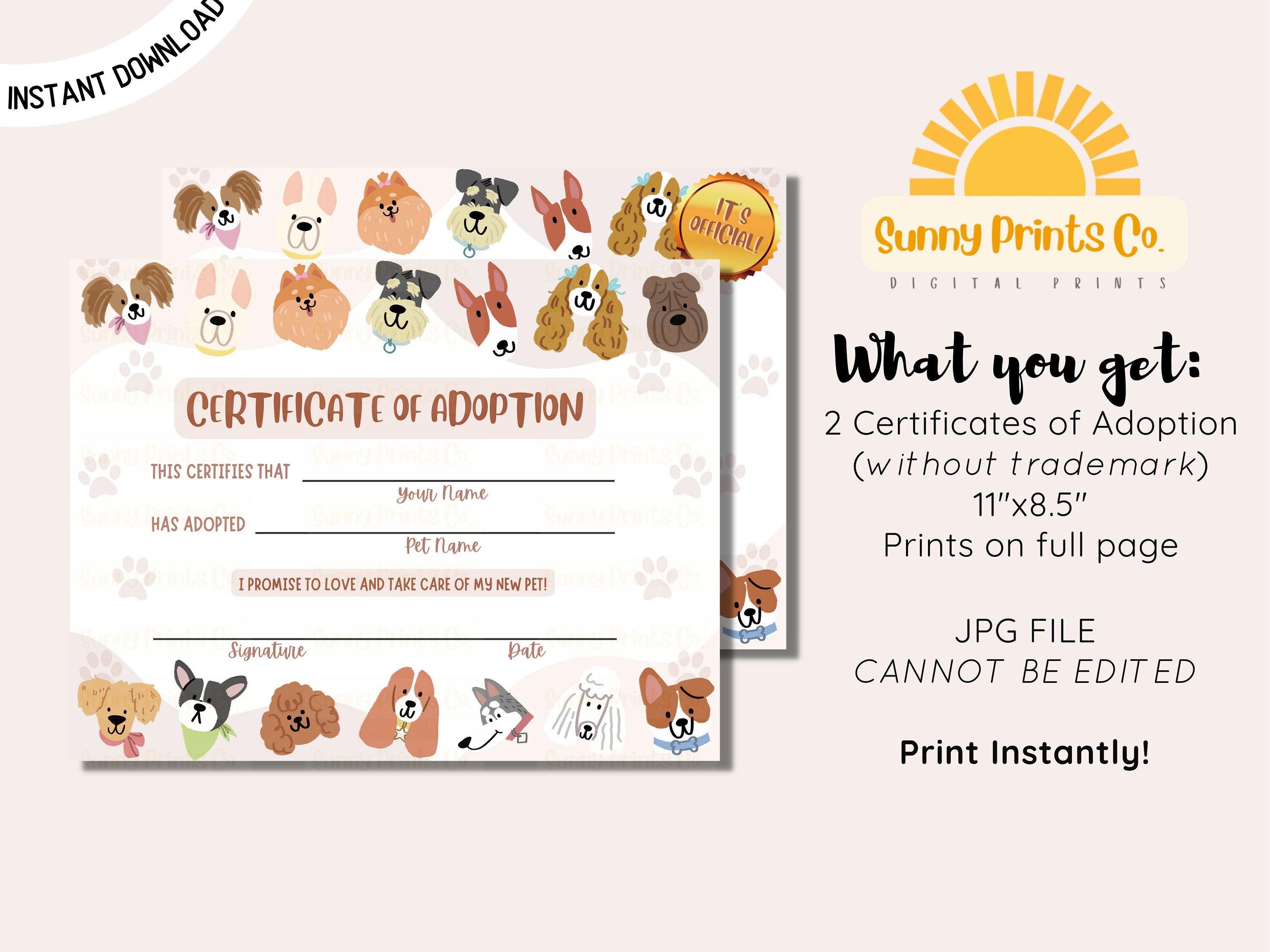Puppy Adoption Certificate, Adopt a Puppy Party, Dog Adoption Birthday ...