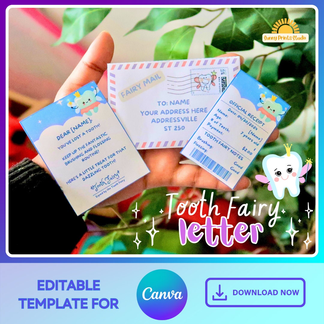 Printable Mini Tooth Fairy Set With Envelope, Receipt and Fairy Letter ...