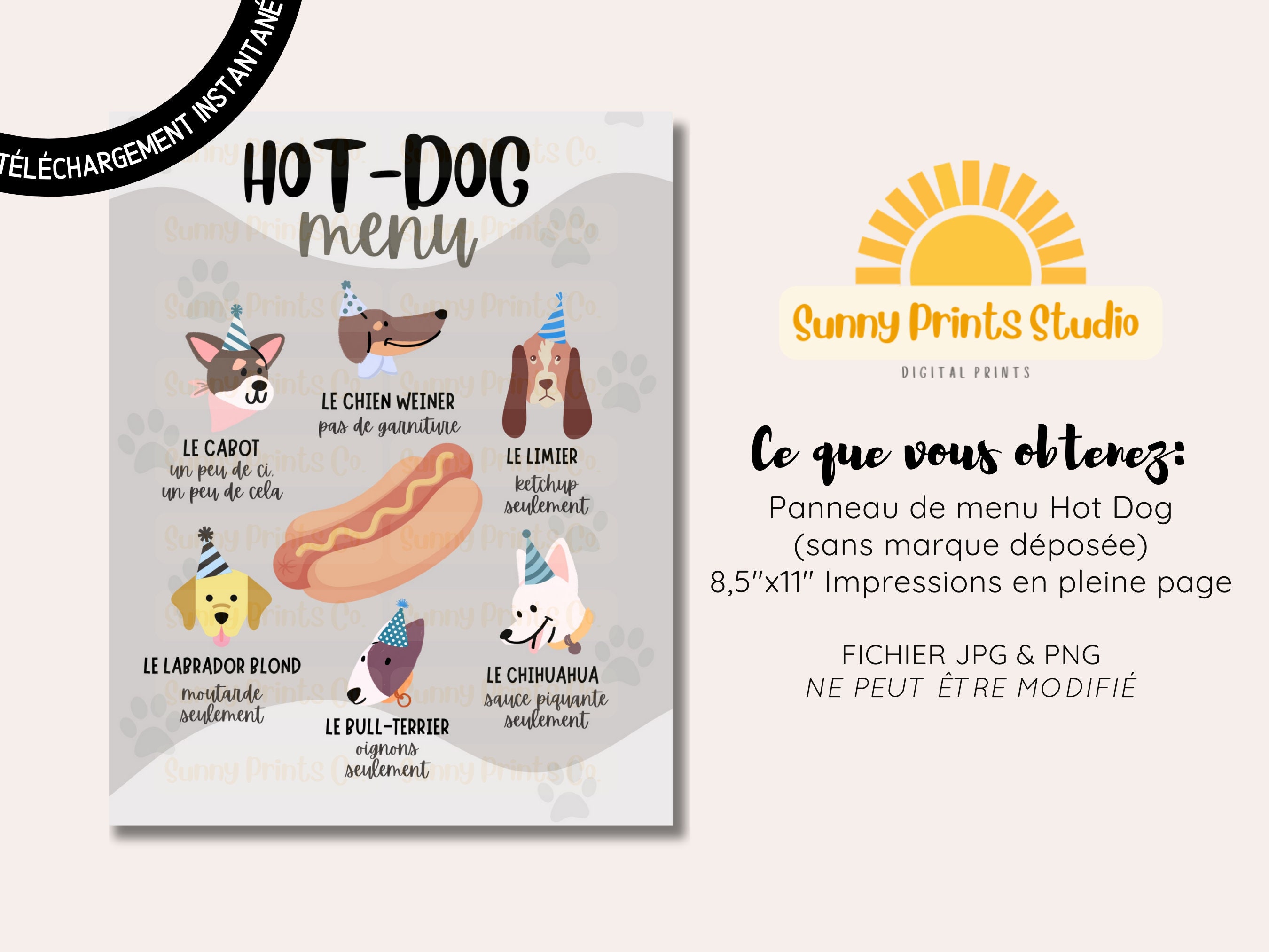 New! Hot Dog Bar Menu Sign, Printable, Birthday Party, Puppy Adoption ...