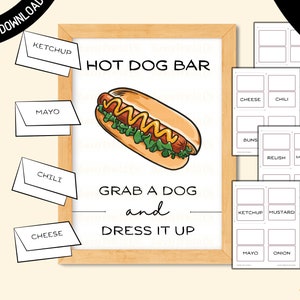Hot Dog Bar Menu Sign, Printable, Birthday Party, Fourth of July, Food ...