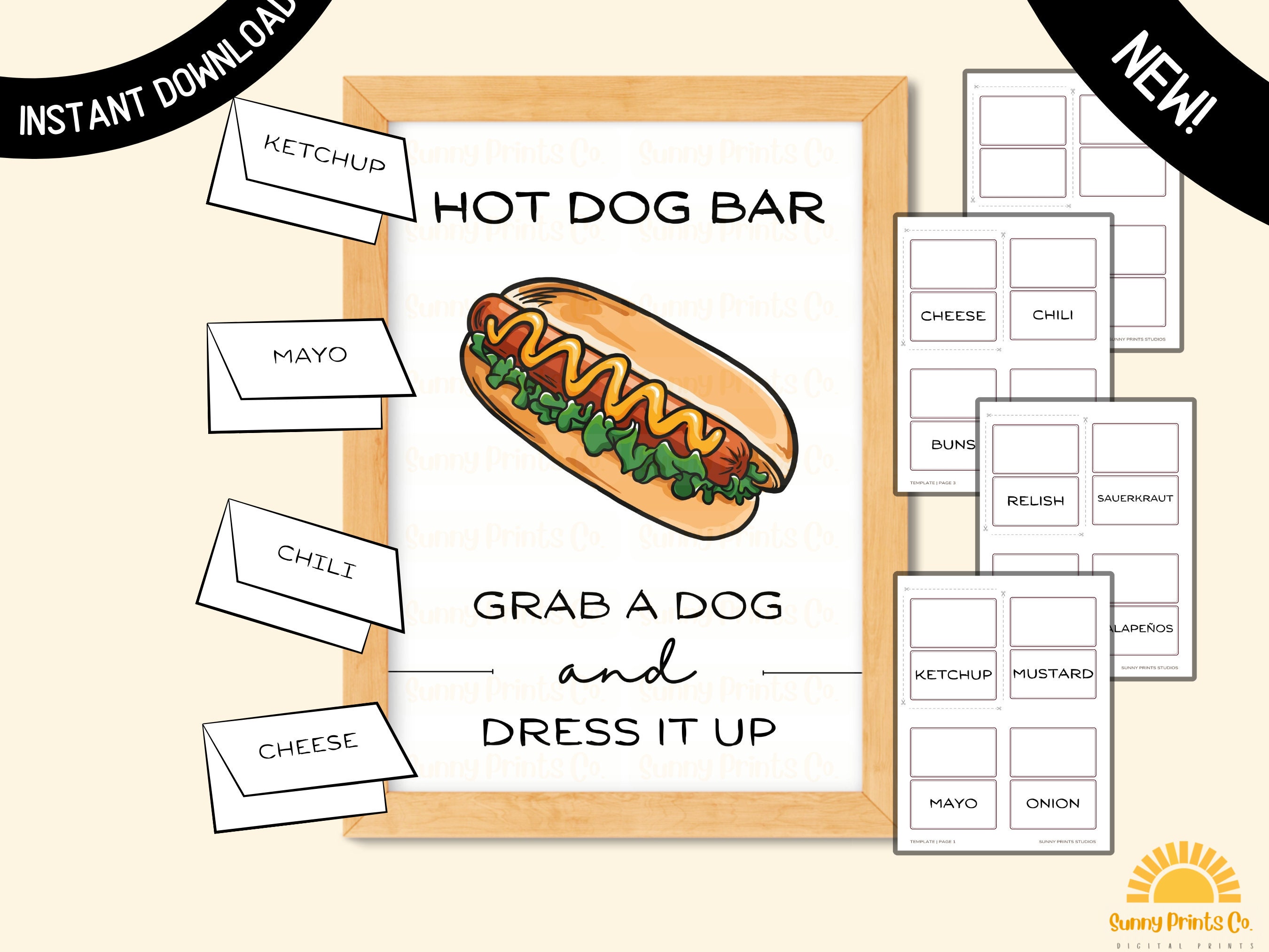 Hot Dog Bar Menu Sign, Printable, Birthday Party, Fourth of July, Food ...