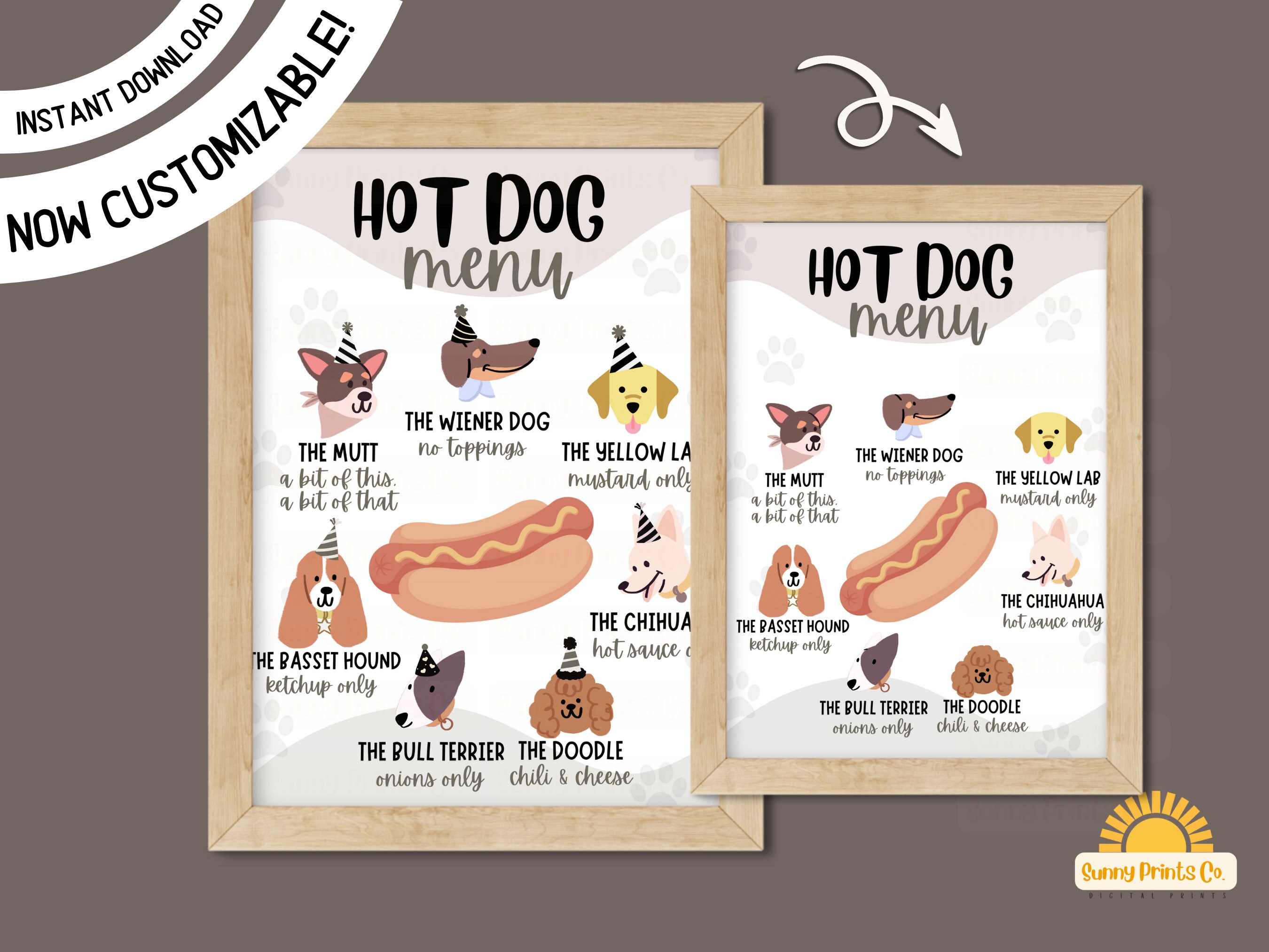 NEW! Hot Dog Bar Menu Sign, Printable, Birthday Party, Puppy Adoption ...