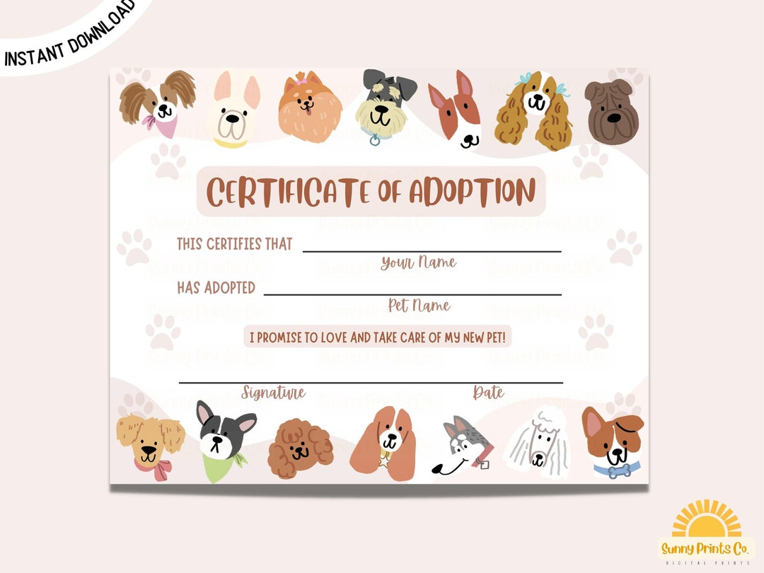 Puppy Adoption Certificate, Adopt a Puppy Party, Dog Adoption Birthday ...