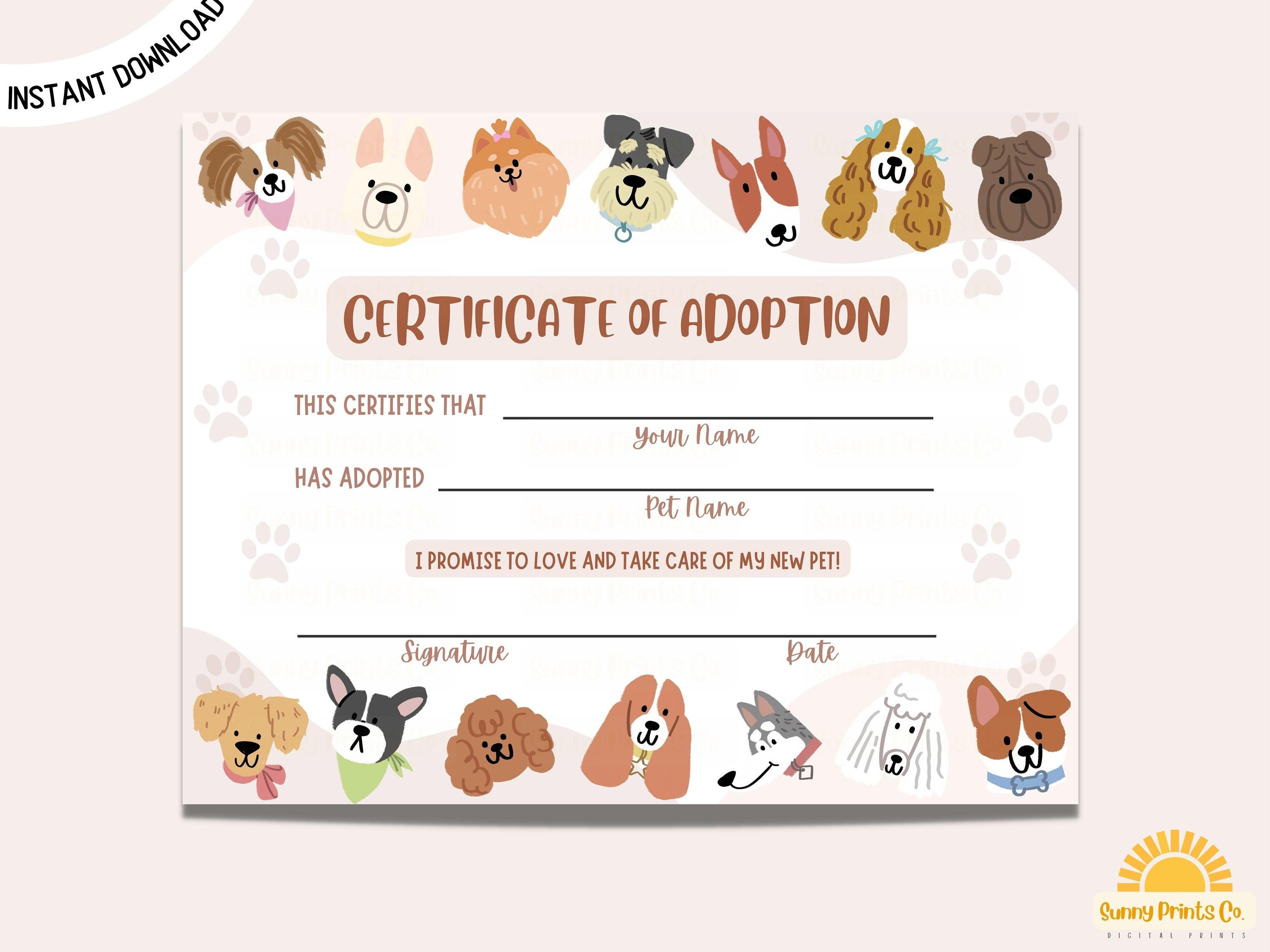 Puppy Adoption Certificate, Adopt a Puppy Party, Dog Adoption Birthday ...
