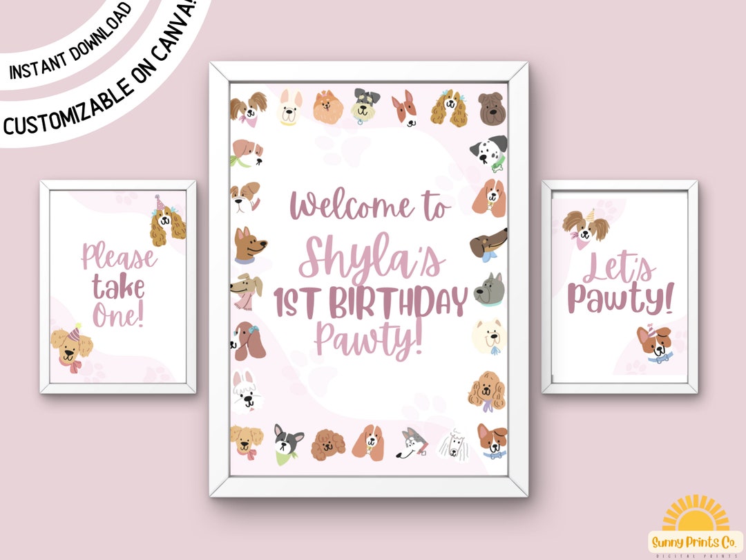 Party Signage Pack, Printable Birthday Decor, Puppy Theme, Decoration ...