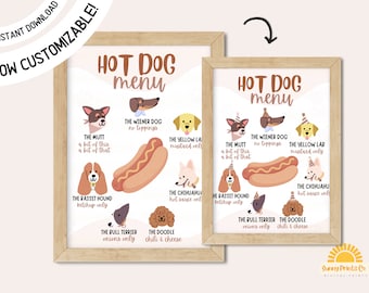 NEW! Hot Dog Bar Menu Sign, Printable, Birthday Party, Puppy Adoption ...