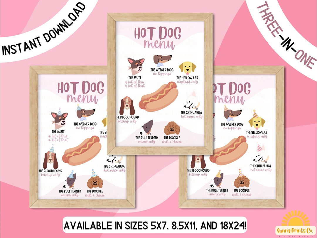 Cute Hot Dog Bar Menu Sign, Printable, BBQ Birthday Party, Puppy ...