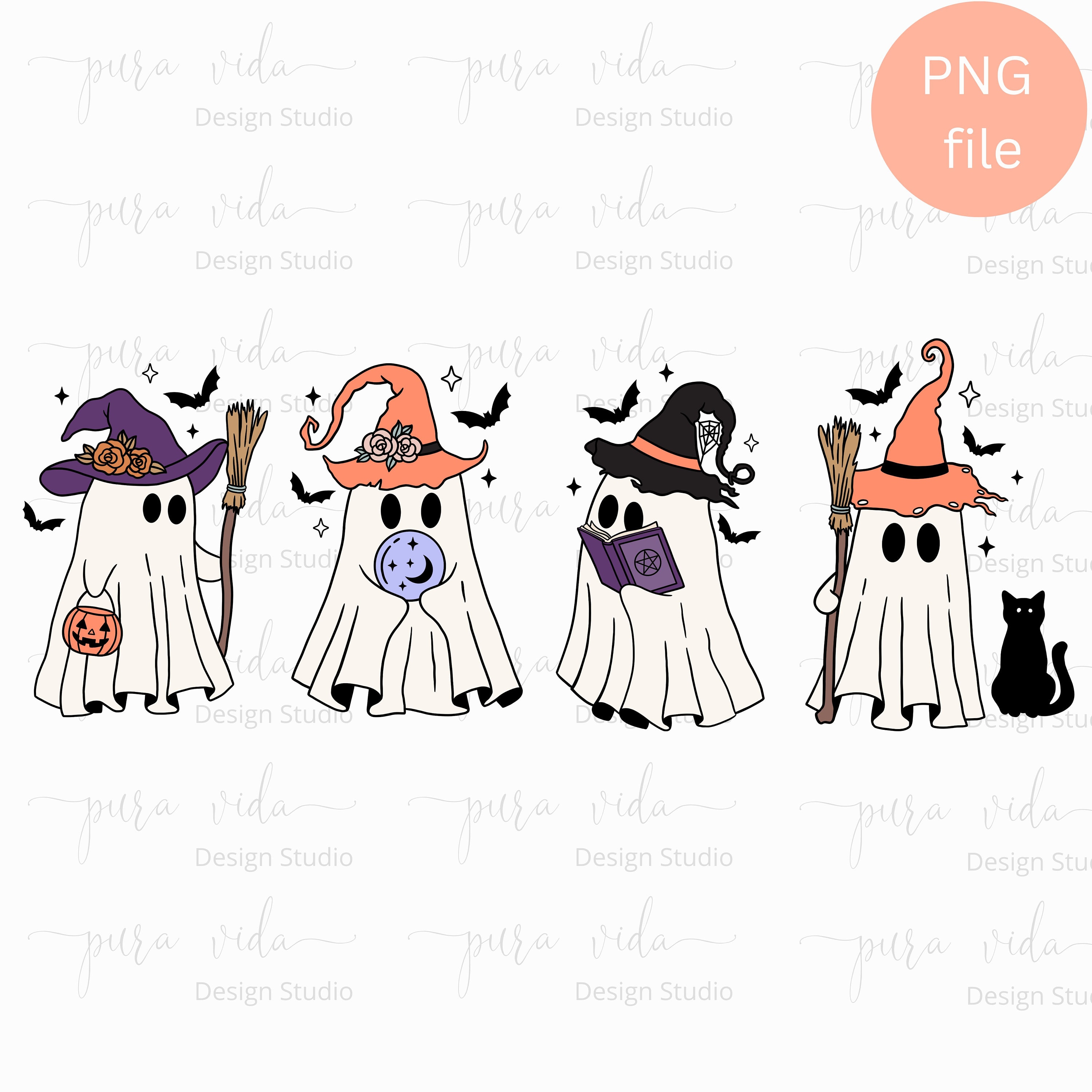 Halloween Ghosts PNG/4 Witch Ghost Png/halloween Png/minimal Halloween ...