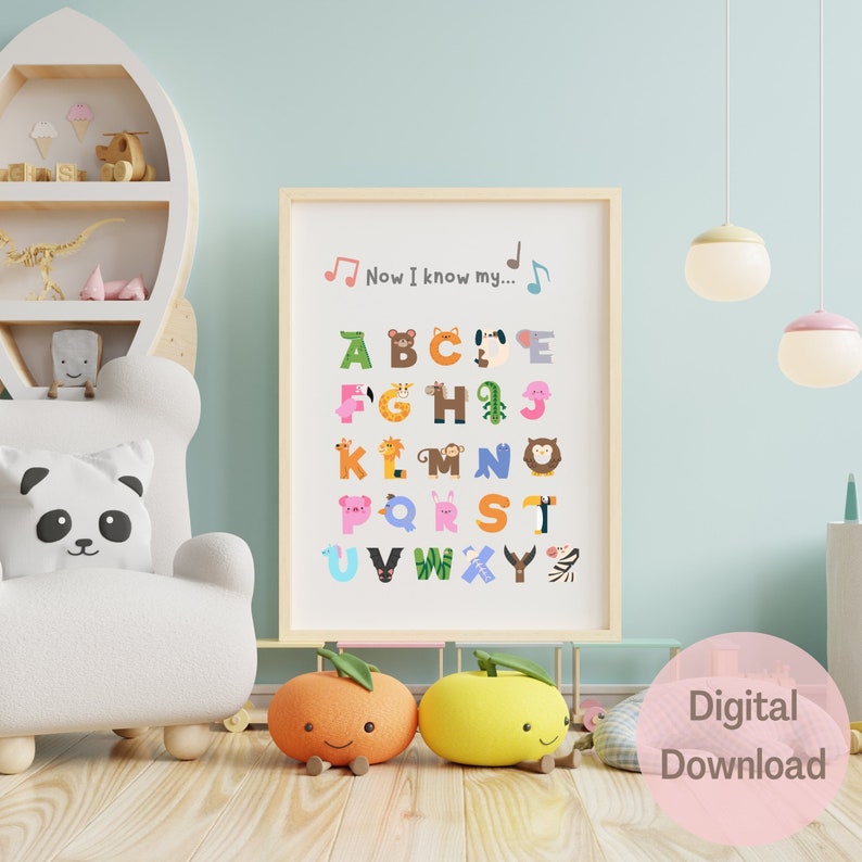 Animal Alphabet Print/now I Know My Abc/nursery Decor Wall Art Digital ...