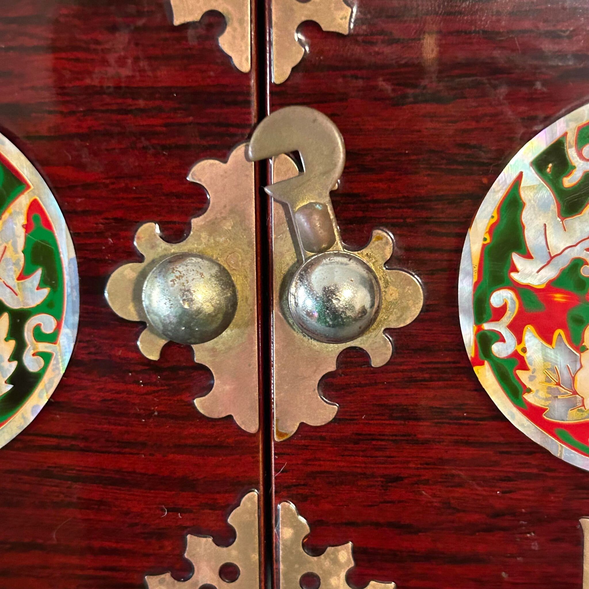 Asian Korean Brown Lacquer Mother of Pearl Inlay Folding Drawer Wood ...