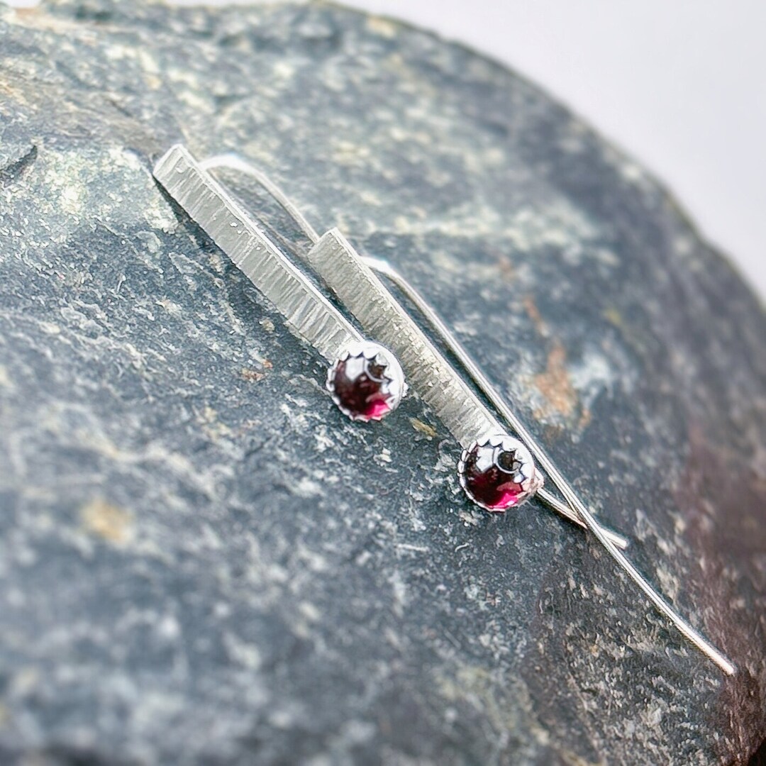 Tree Bark Textured, Hammered Bar Thread Thought Earrings Sterling ...