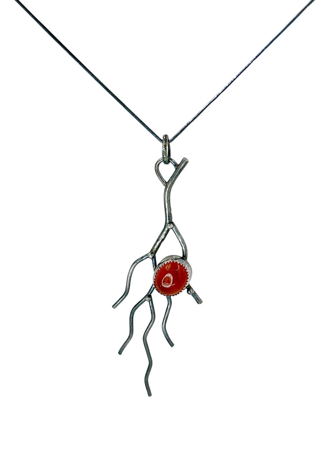 Hand Forged Rustic Sterling Silver Branch Pendent Necklace W/ 12mm ...