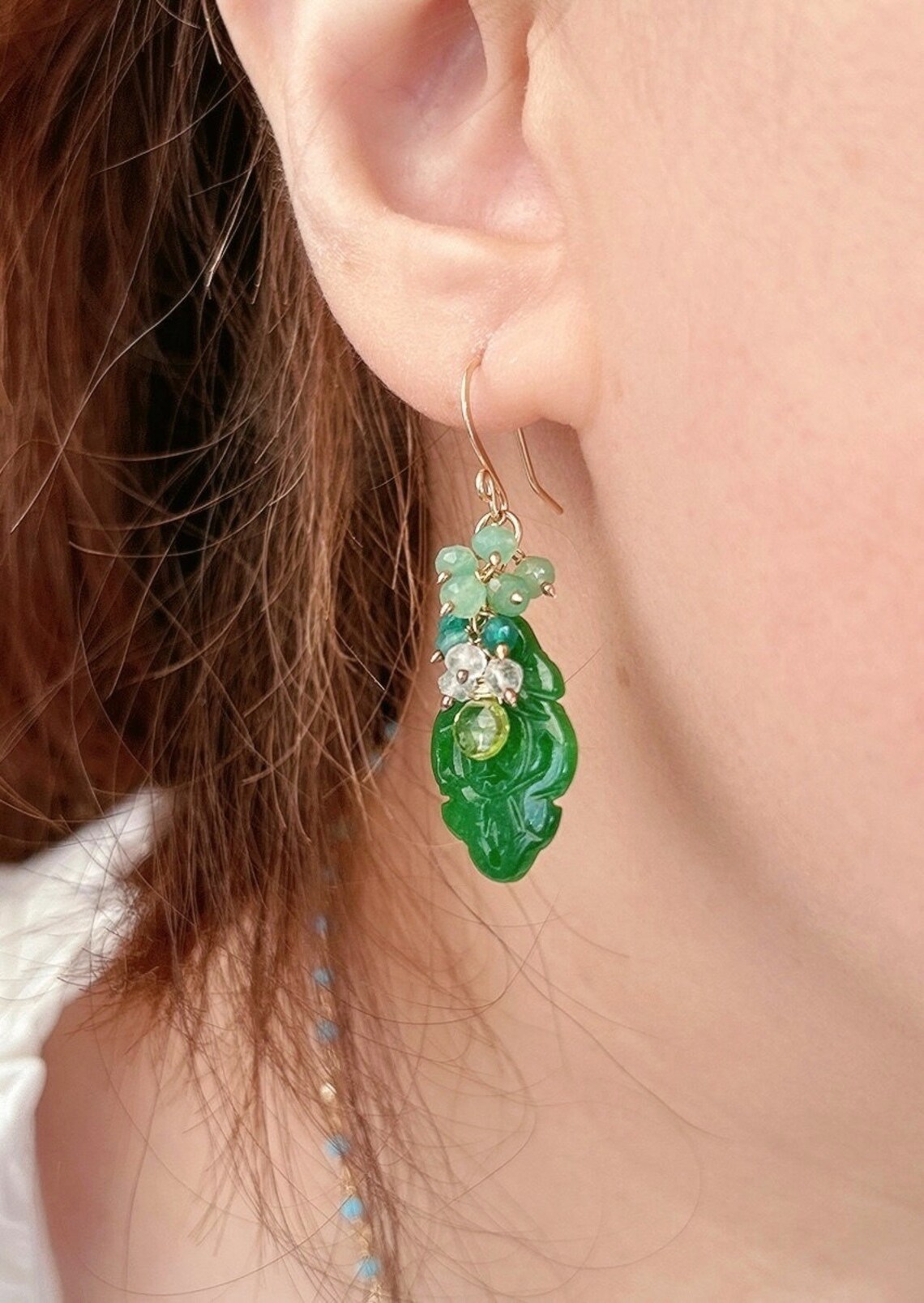 Emerald Jade Earrings Handcrafted Jade Cluster Earrings With Peridot ...