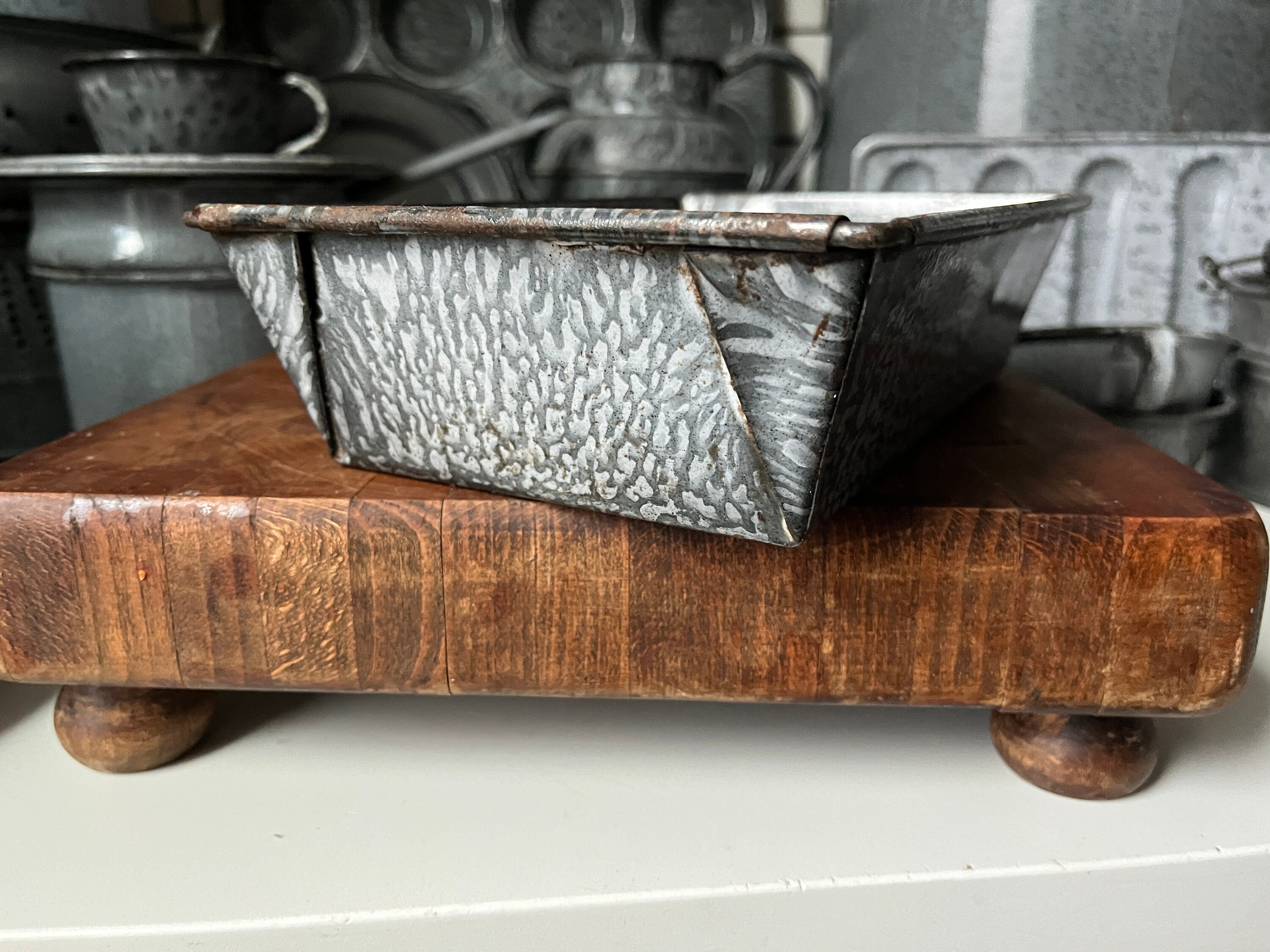 Graniteware Rectangle Pan in Mottled Grey; Old With Folded Corners. - Etsy