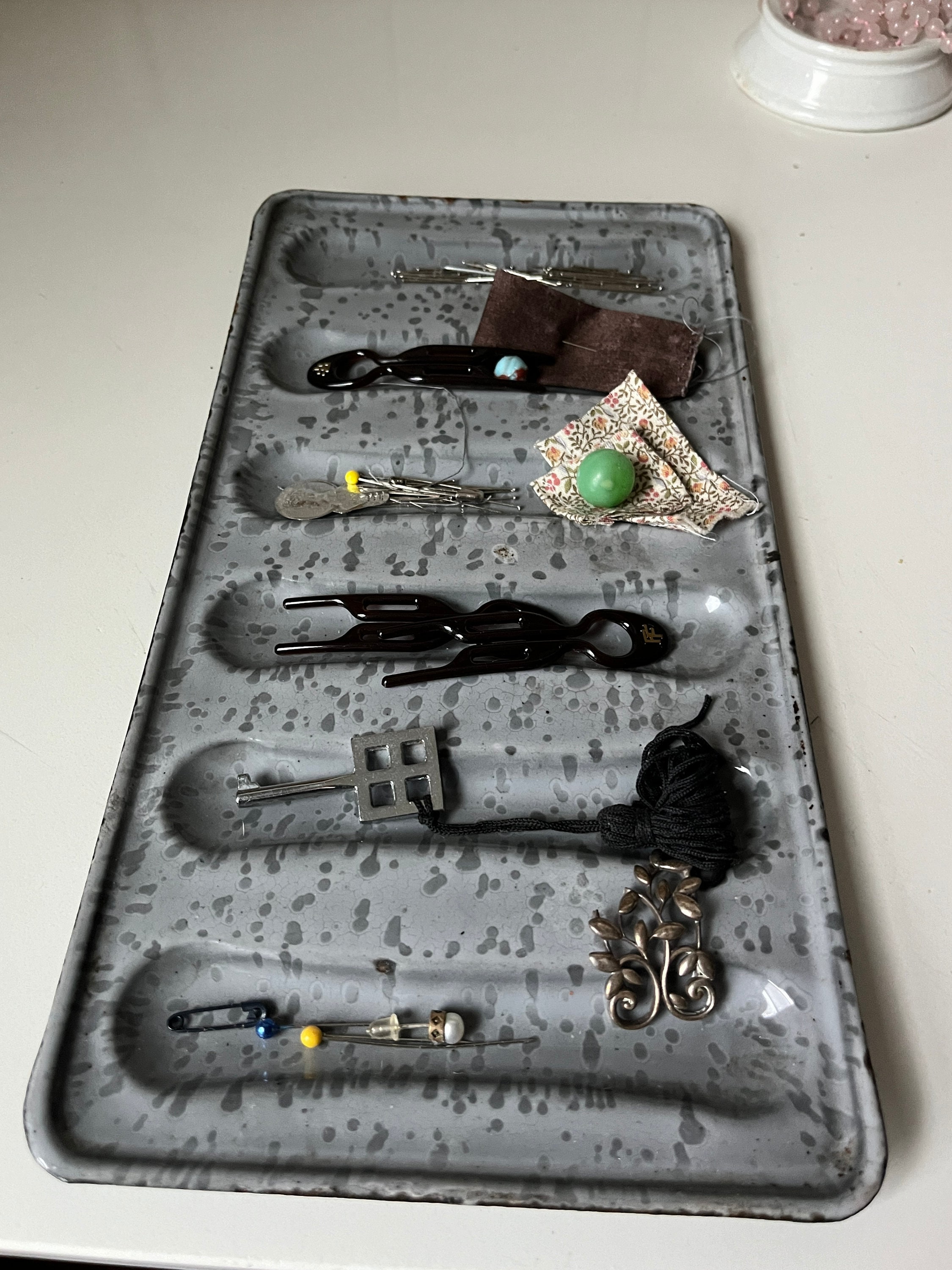 Rare Graniteware Lady Finger Tray in Shiny Mottled Grey With a Great ...