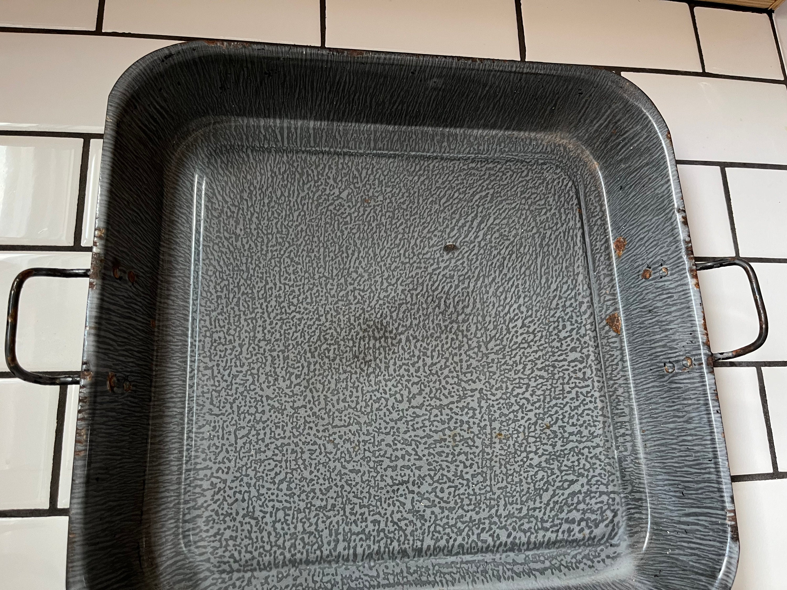 Very Rare Perfect Large Square Graniteware Pan With Riveted Handles - Etsy