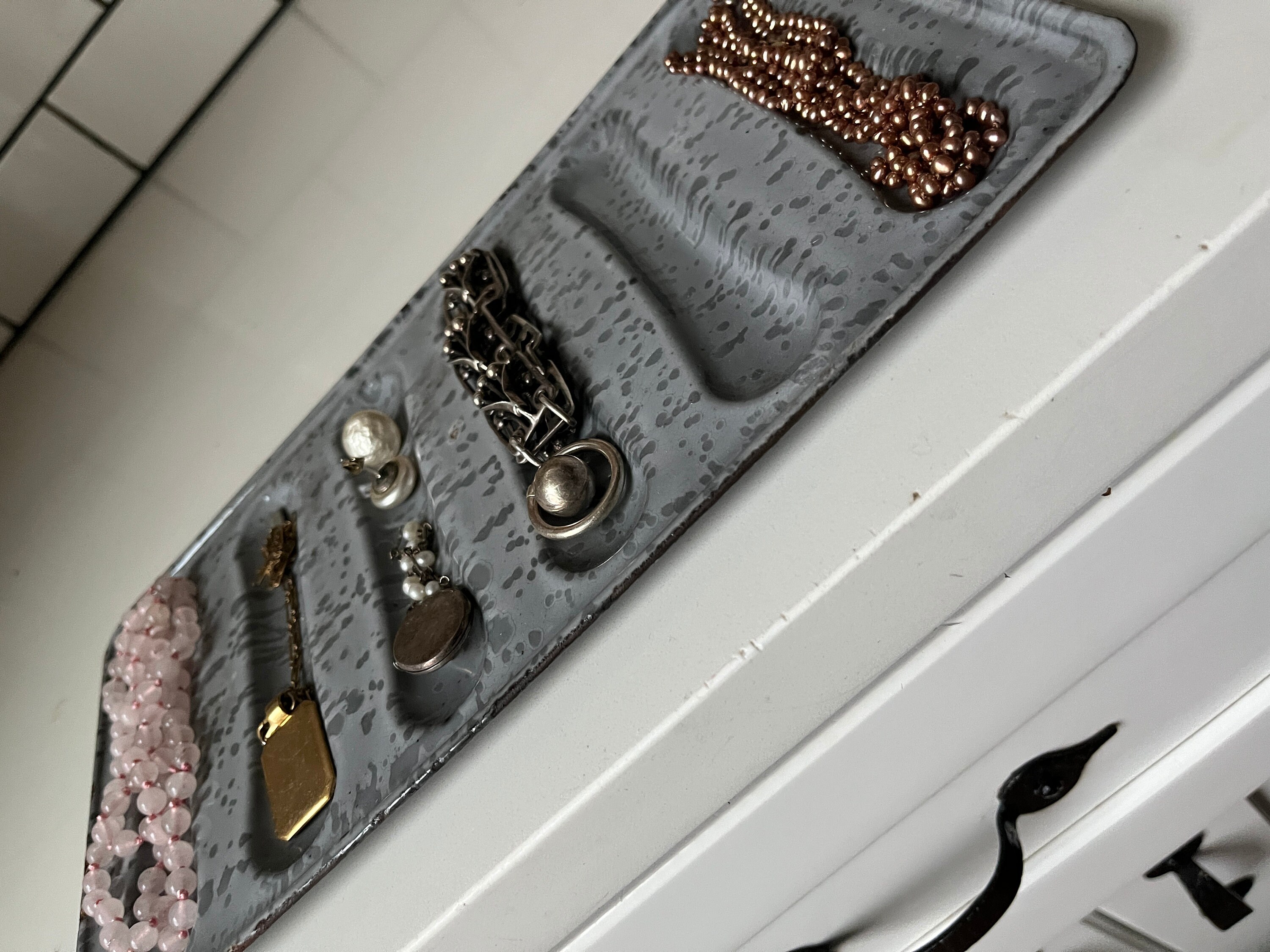 Rare Graniteware Lady Finger Tray in Shiny Mottled Grey With a Great ...