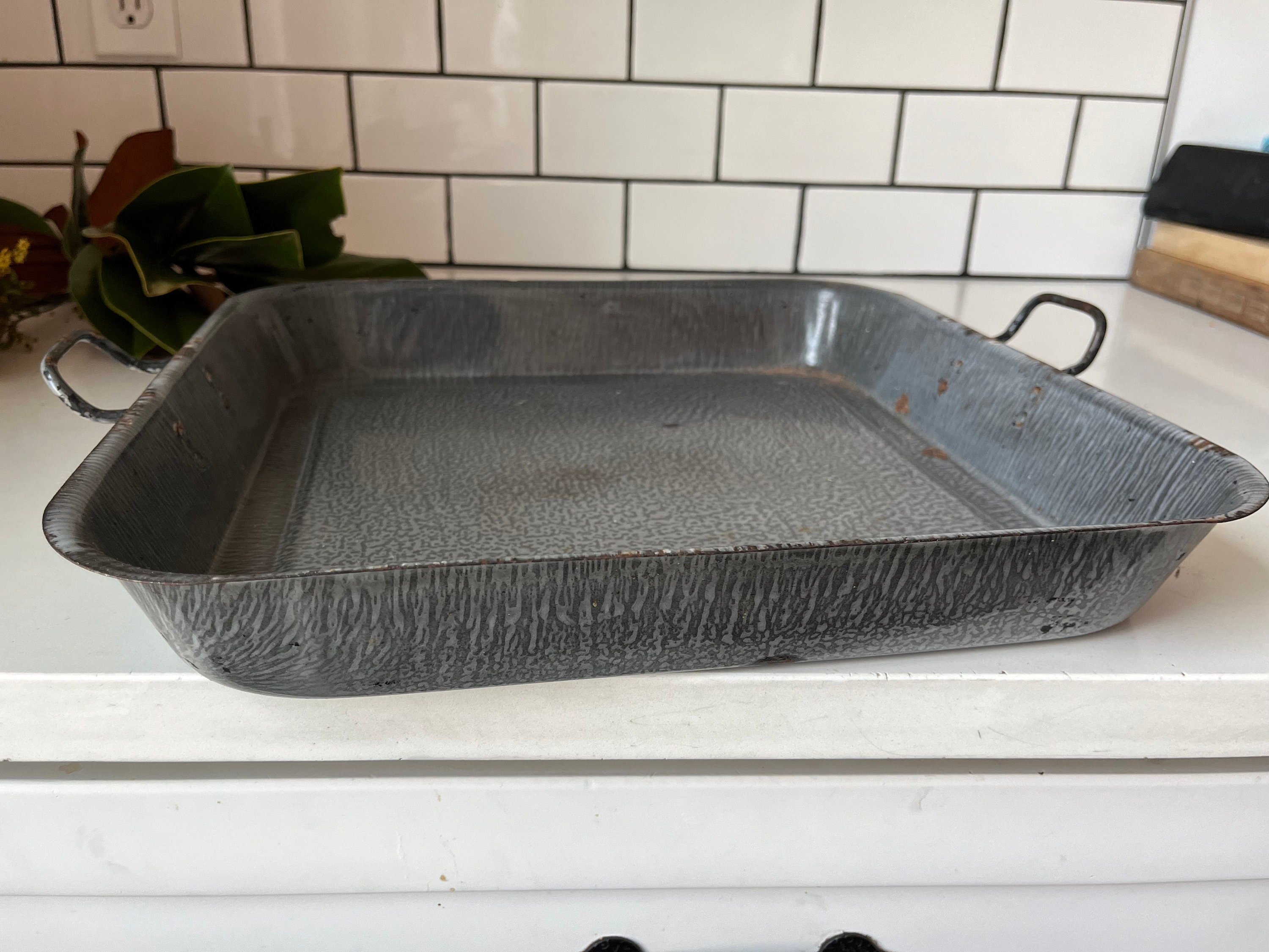 Very Rare Perfect Large Square Graniteware Pan With Riveted Handles - Etsy