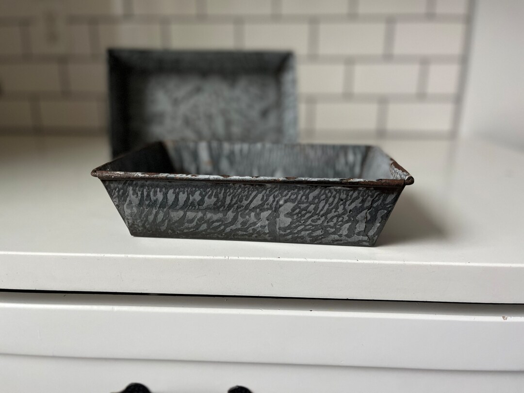 Graniteware Rectangle Pan in Mottled Grey; Old With Folded Corners. - Etsy