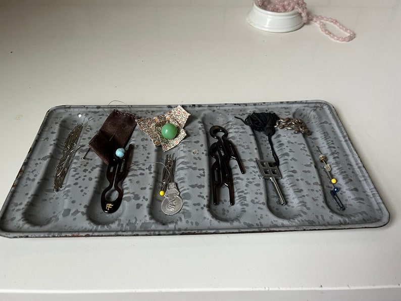 Rare Graniteware Lady Finger Tray in Shiny Mottled Grey With a Great ...