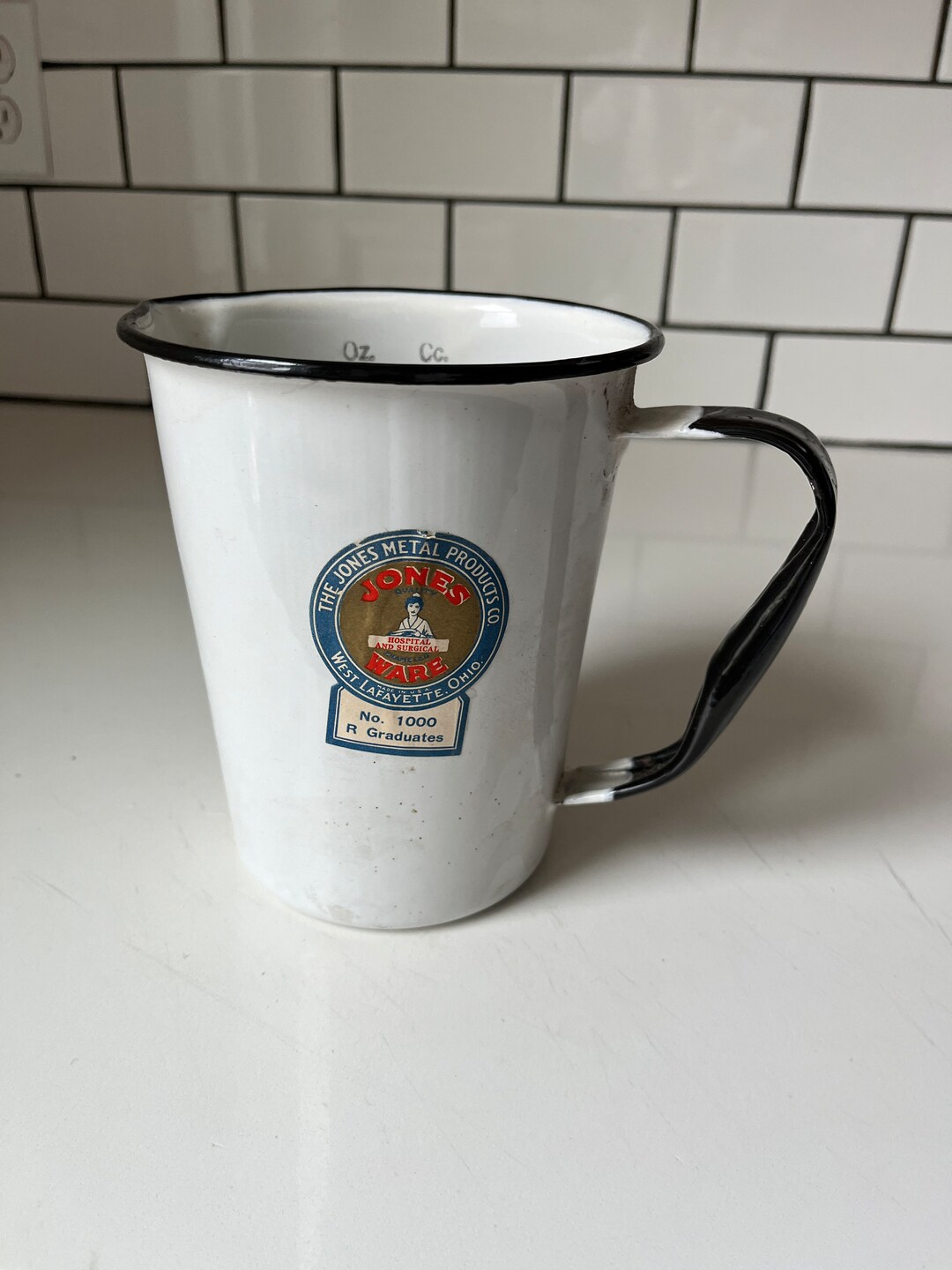 Enamelware Measuring Jug With Paper Label Collectible - Etsy