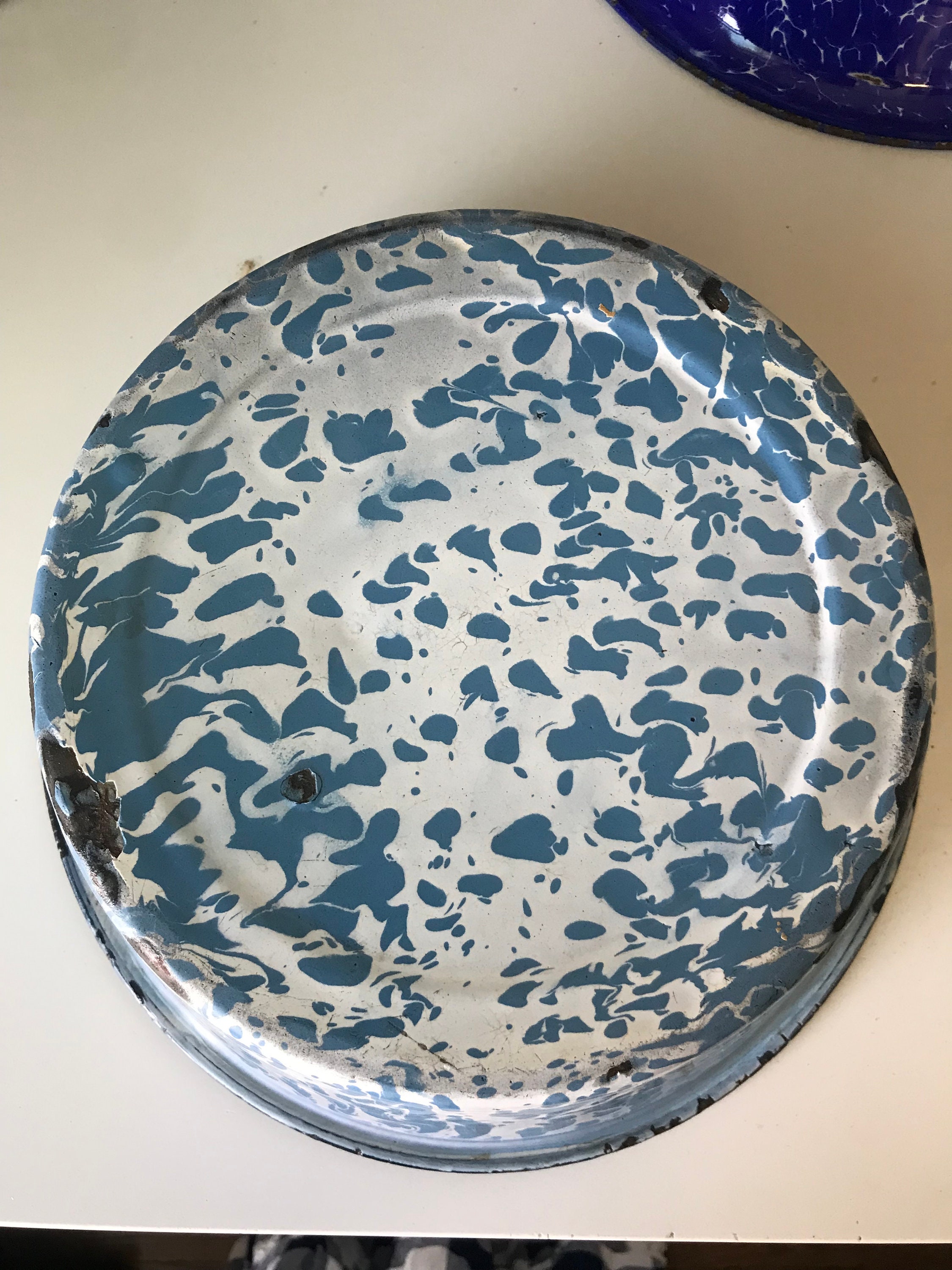 Fantastic Deep Blue and White Swirl Enamelware Bowl Basin - Etsy