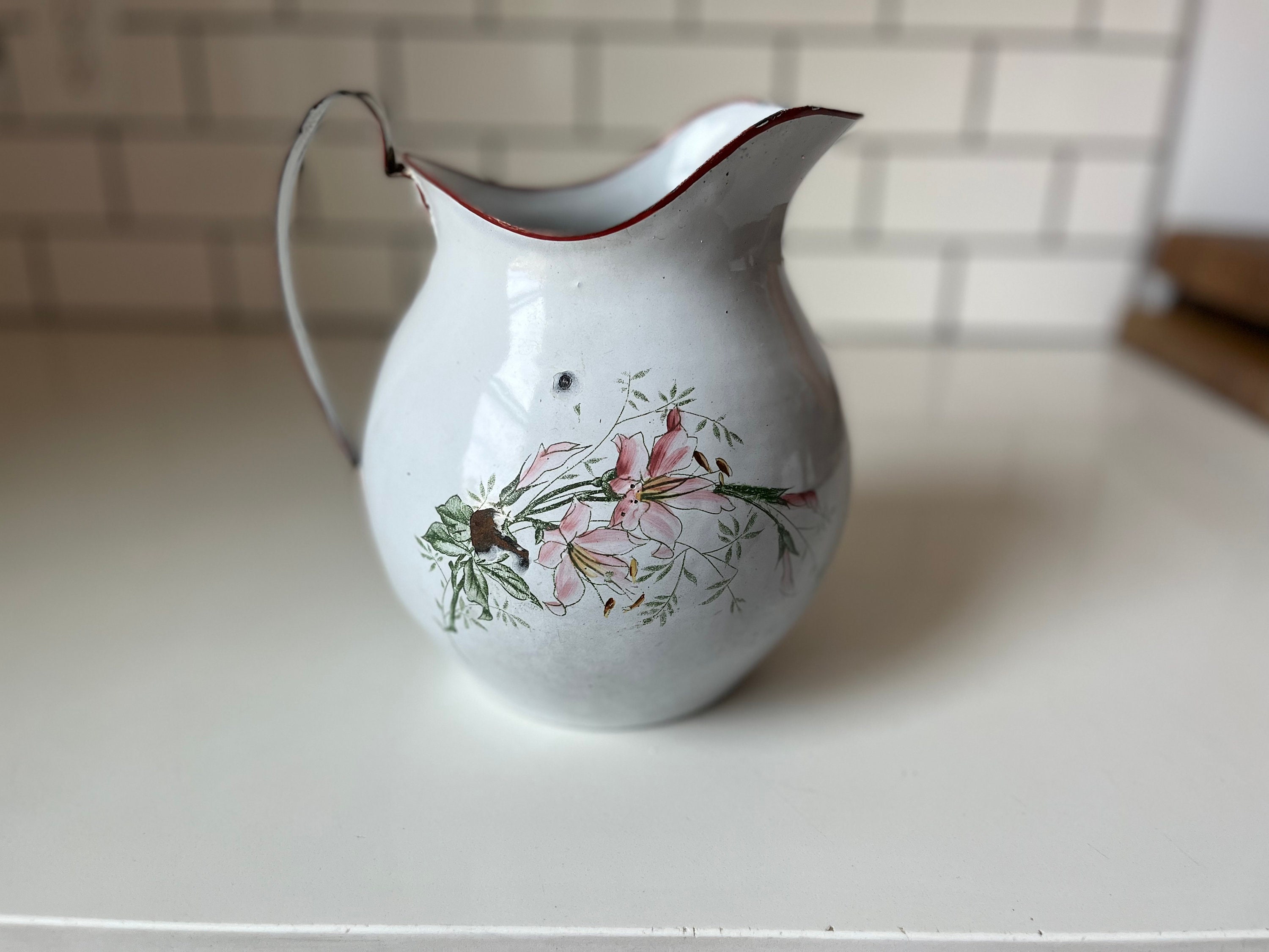 Sweetest French Enamelware Pitcher - Etsy