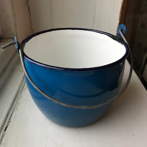 Blue Enamel Bucket With Shield Shaped Paper Label - Etsy