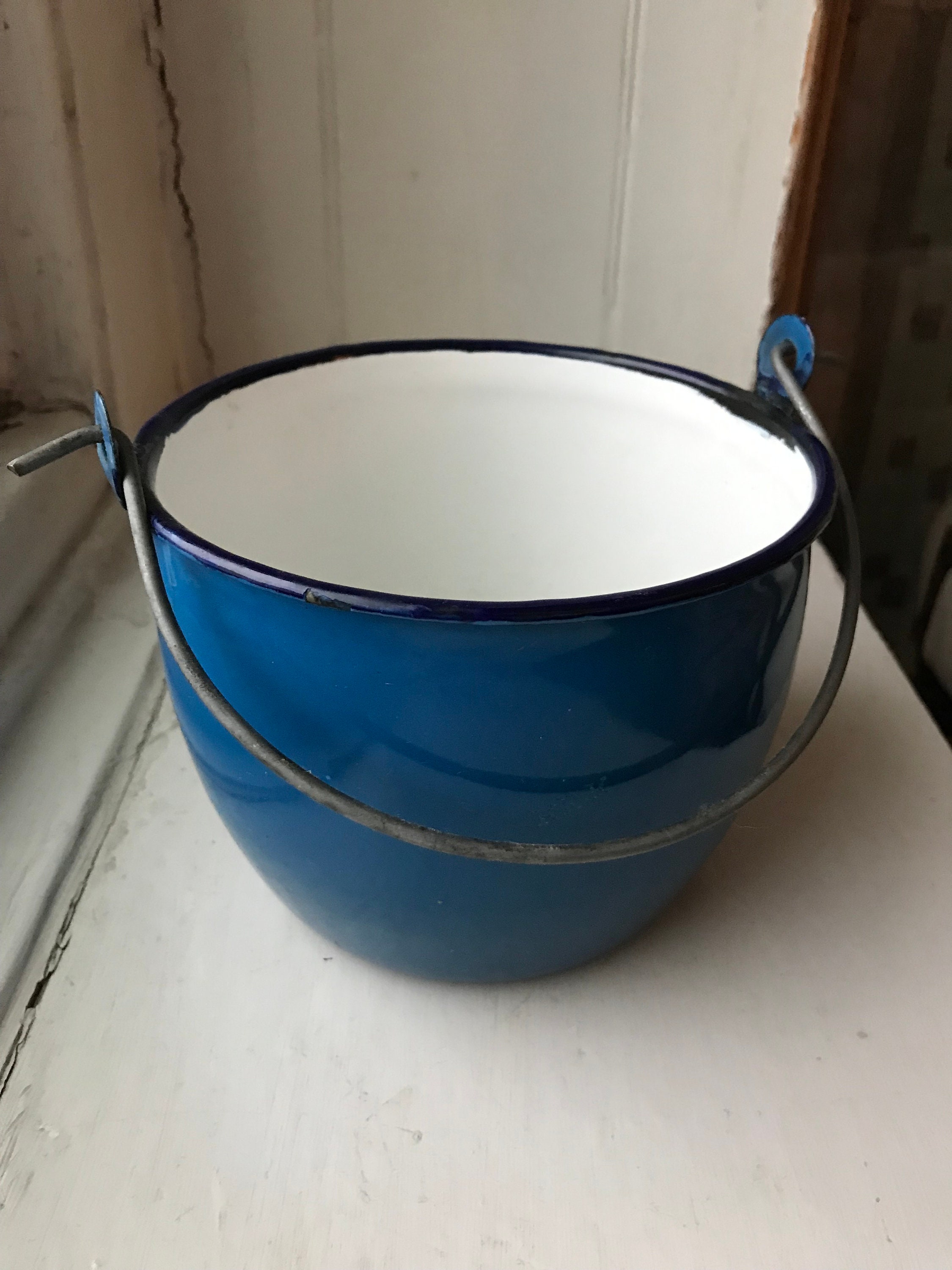Blue Enamel Bucket With Shield Shaped Paper Label - Etsy