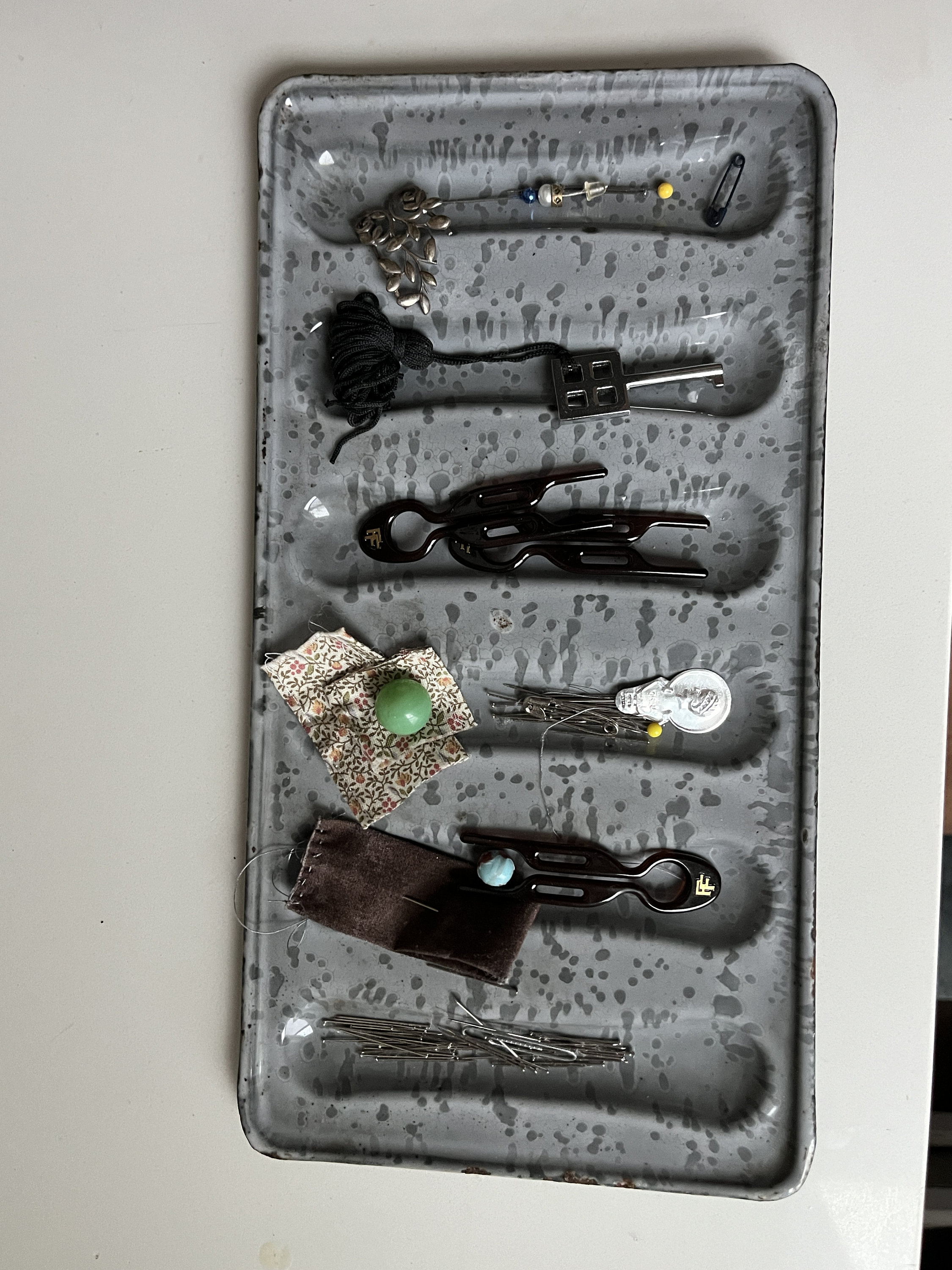 Rare Graniteware Lady Finger Tray in Shiny Mottled Grey With a Great ...