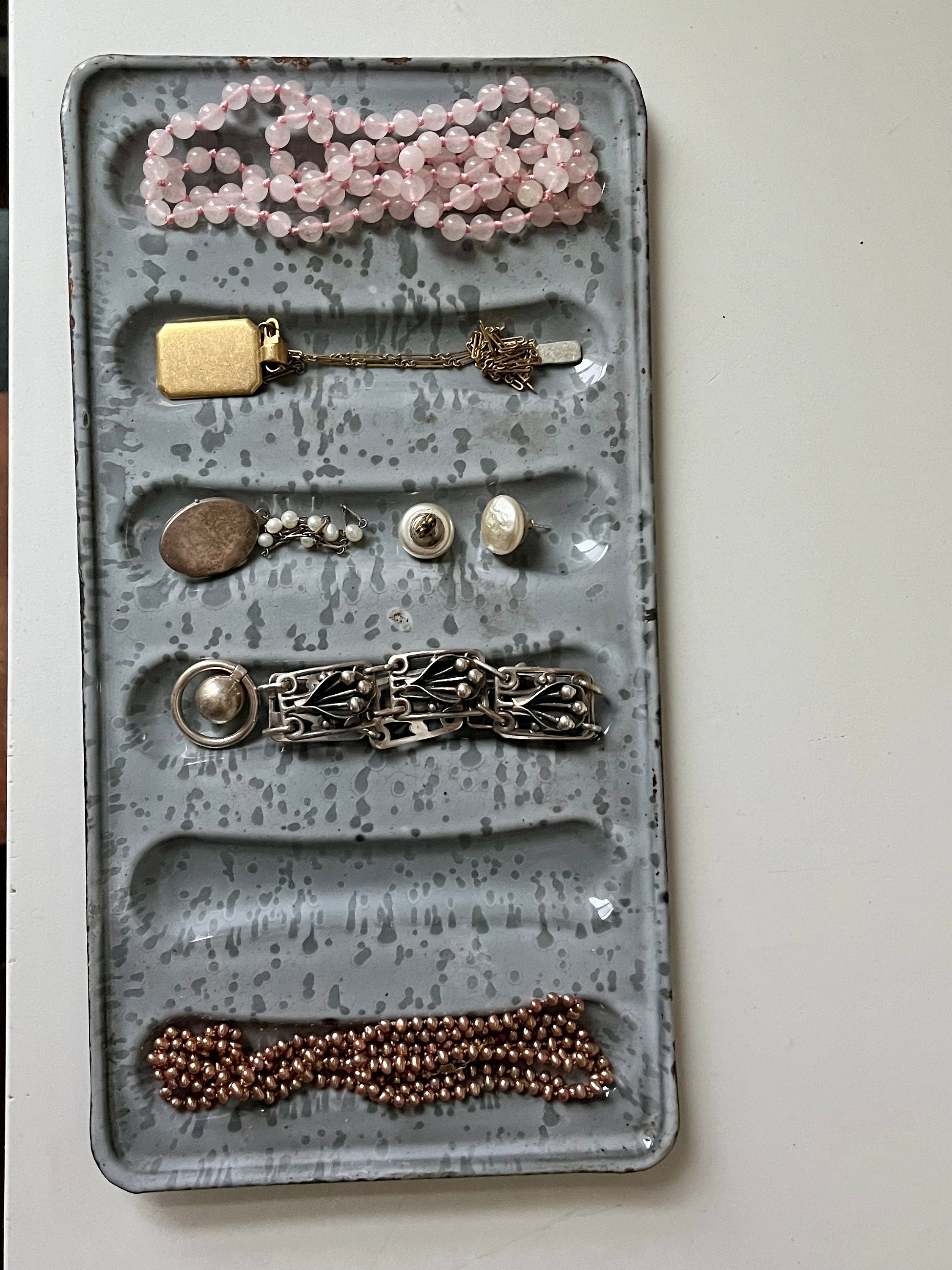 Rare Graniteware Lady Finger Tray in Shiny Mottled Grey With a Great ...