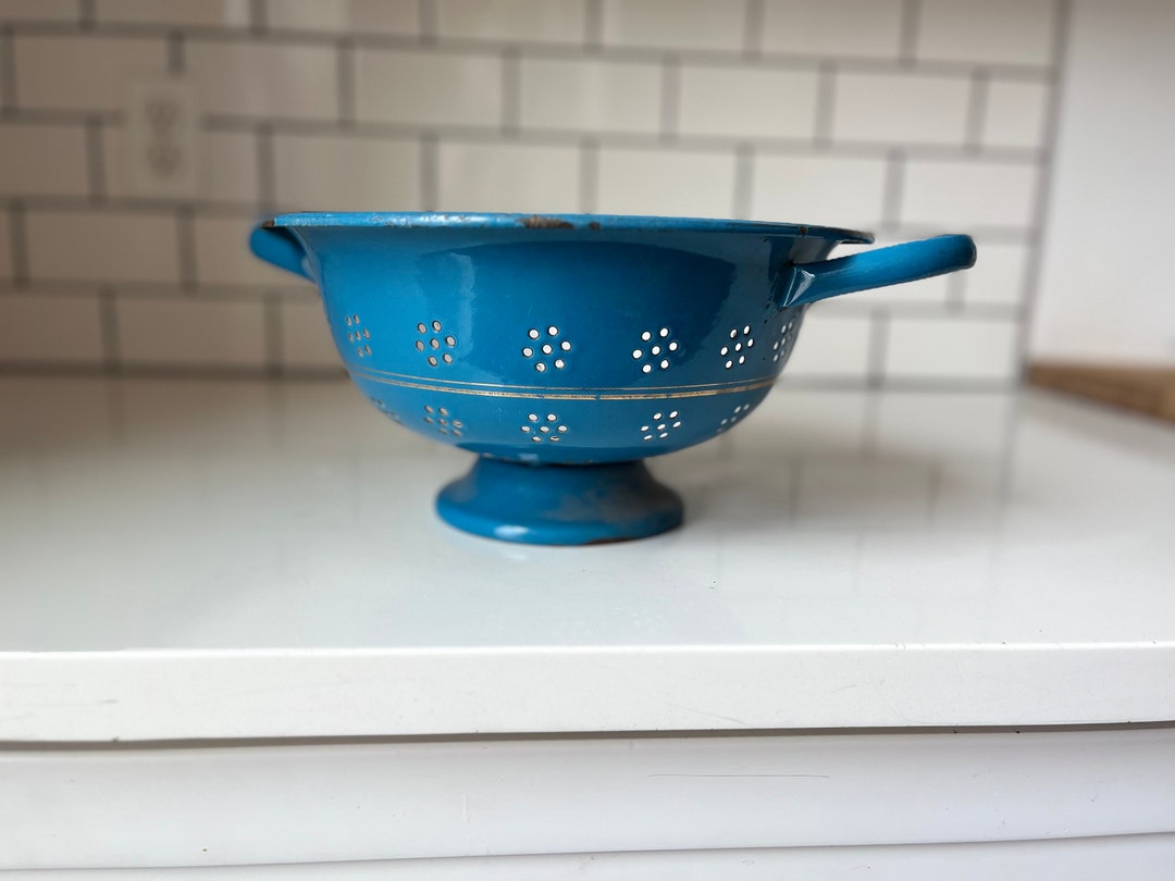 Teal With Gold Band Graniteware Colander - Etsy