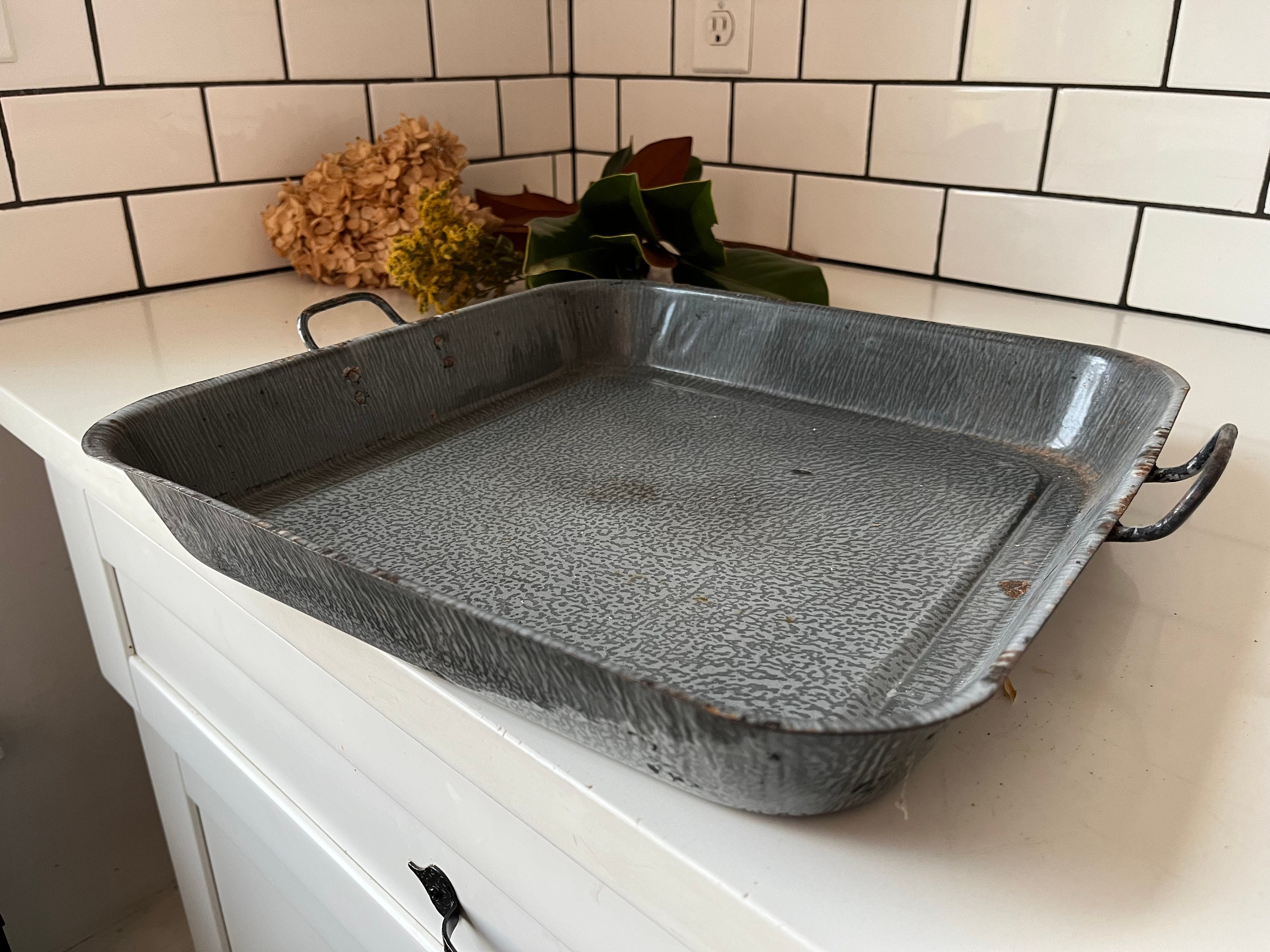 Very Rare Perfect Large Square Graniteware Pan With Riveted Handles - Etsy