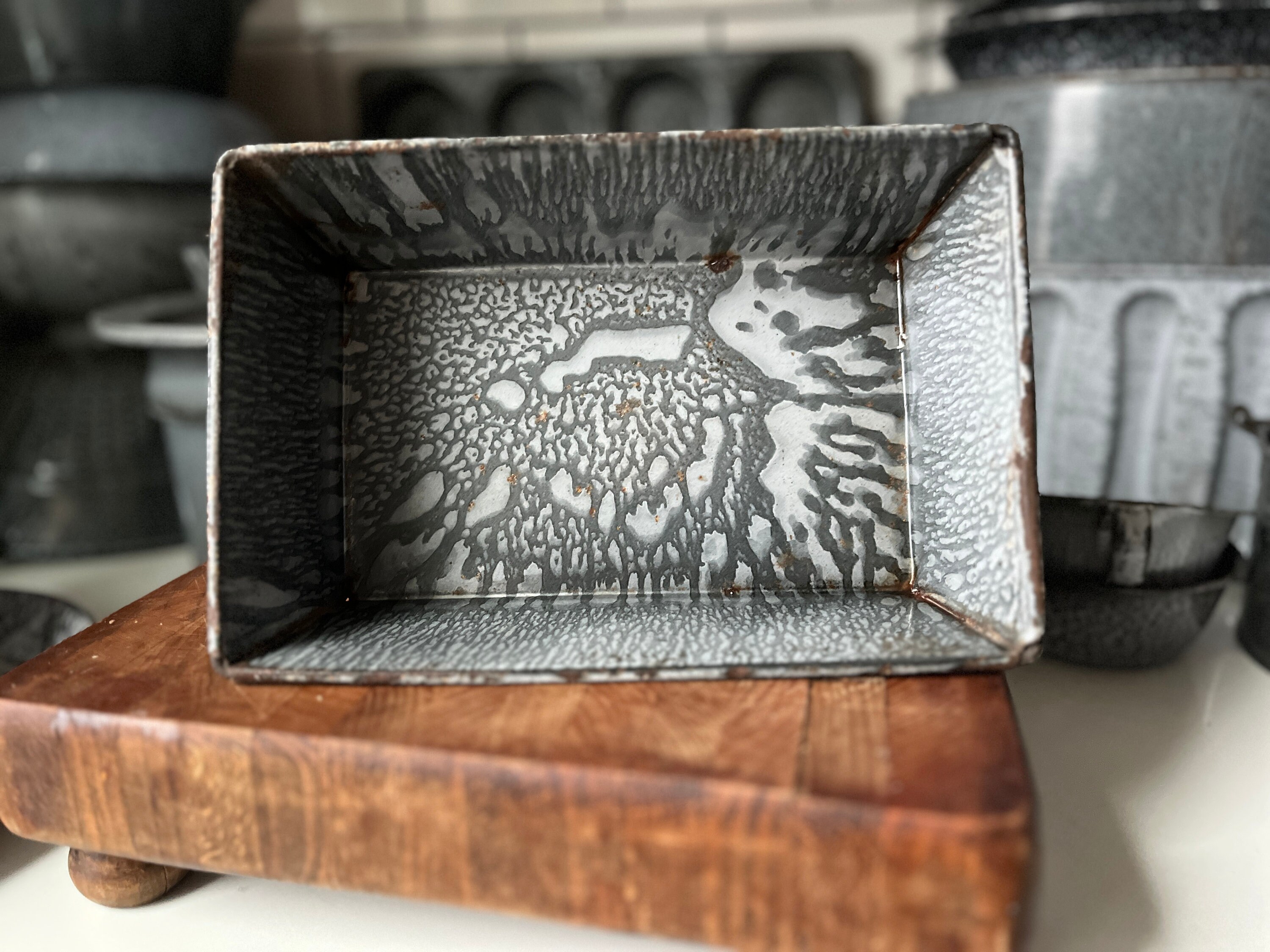 Graniteware Rectangle Pan in Mottled Grey; Old With Folded Corners. - Etsy