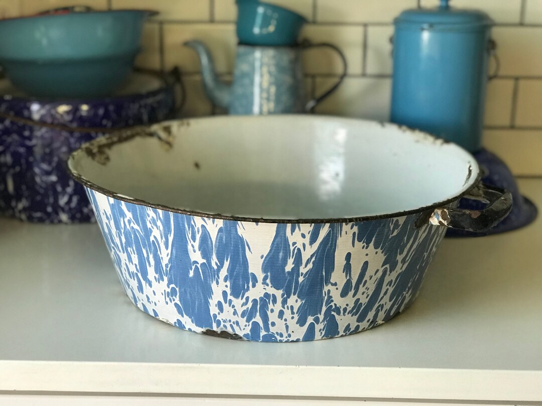 Giant One Handled Swirl Graniteware Enamelware Basin - Etsy