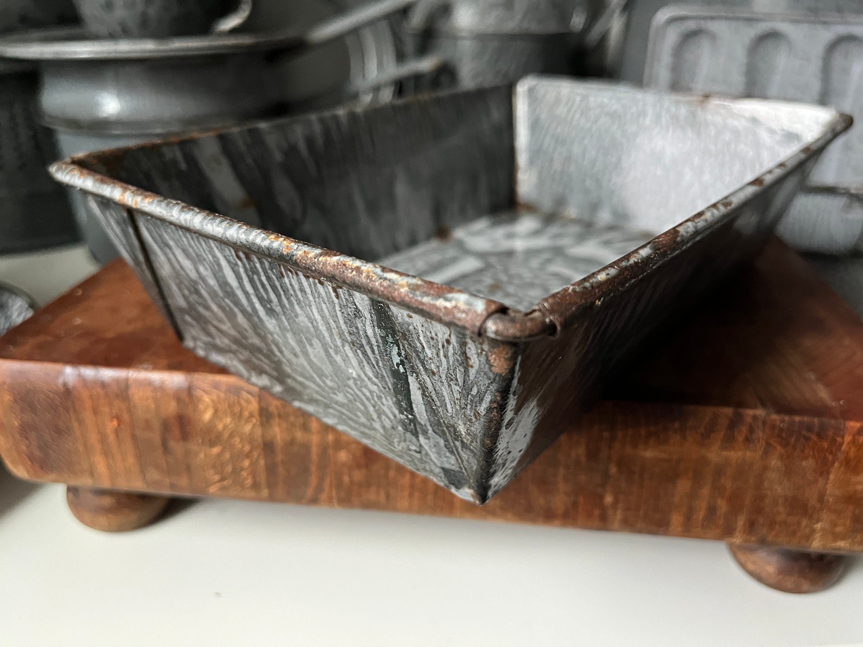 Graniteware Rectangle Pan in Mottled Grey; Old With Folded Corners. - Etsy