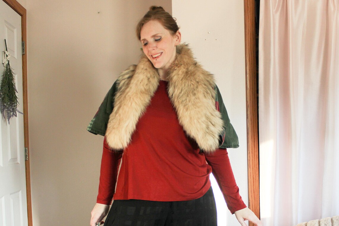 M-XL Quilted Cape With Fur Collar · Green Quilt Jacket Poncho With ...
