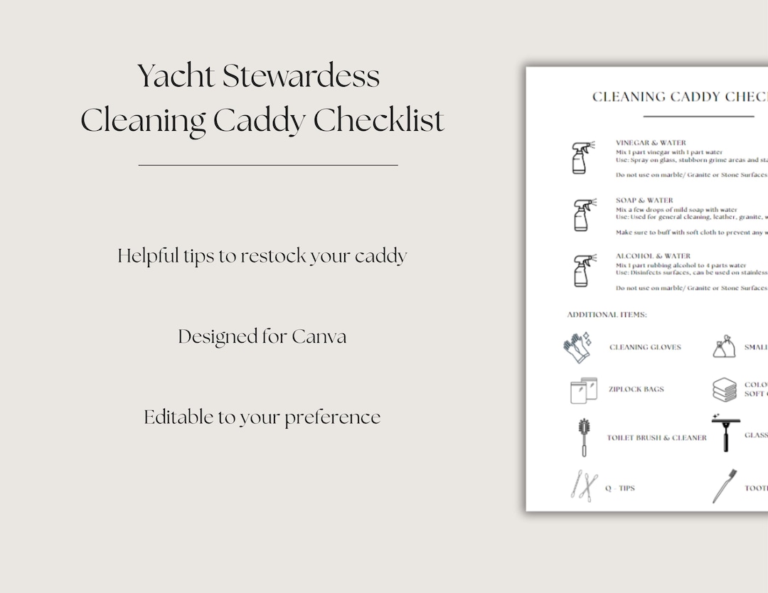Yacht Stewardess Cleaning Caddy Checklist (digital Download) - Etsy