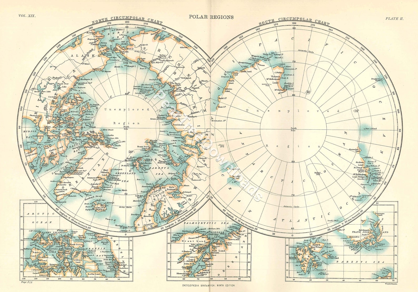 POLAR REGIONS Rare 1886 Antique Digital Large Map - Printable Vintage ...