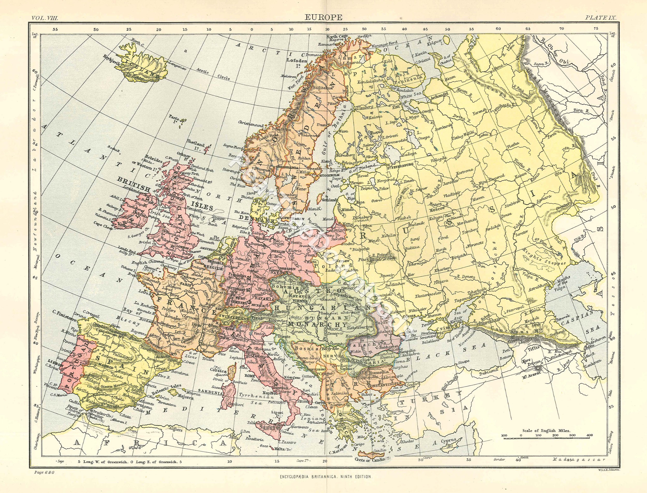 Antique Europe Map Print: 1886 Vintage Wall Art (digital Download) - Etsy