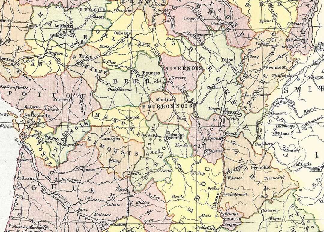 FRANCE IN PROVINCES - Rare 1886 Antique Digital Map - Vintage Art ...